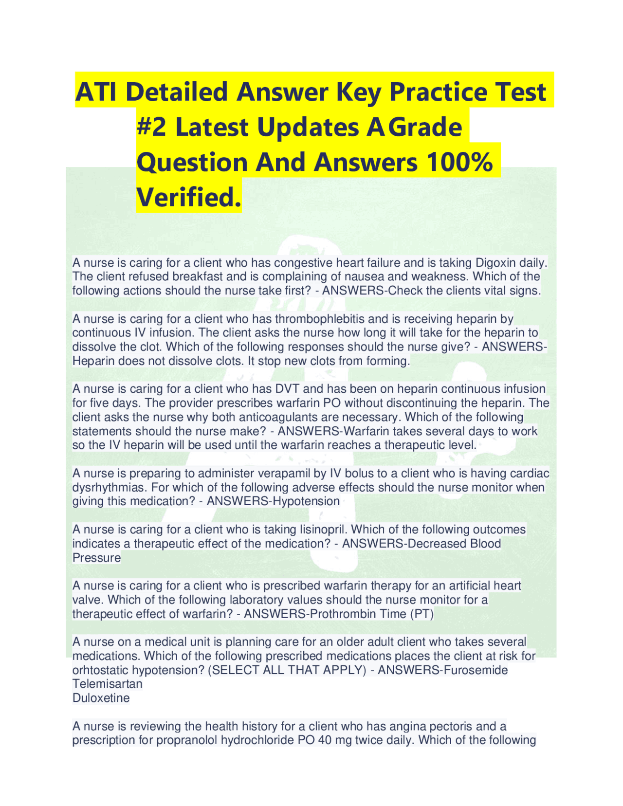 ATI Detailed Answer Key Practice Test #2 Latest Updates A Grade ...