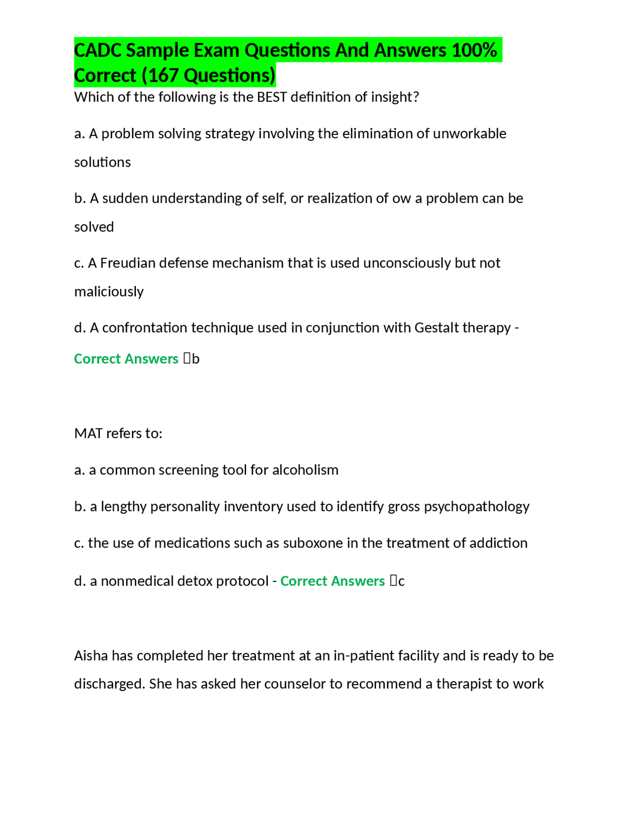 CADC Sample Exam Questions and Answers: Substance Abuse Counseling ...