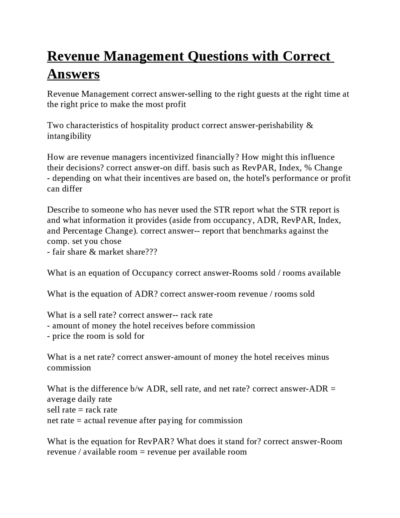 Revenue Management Questions and Answers for Hospitality Students ...