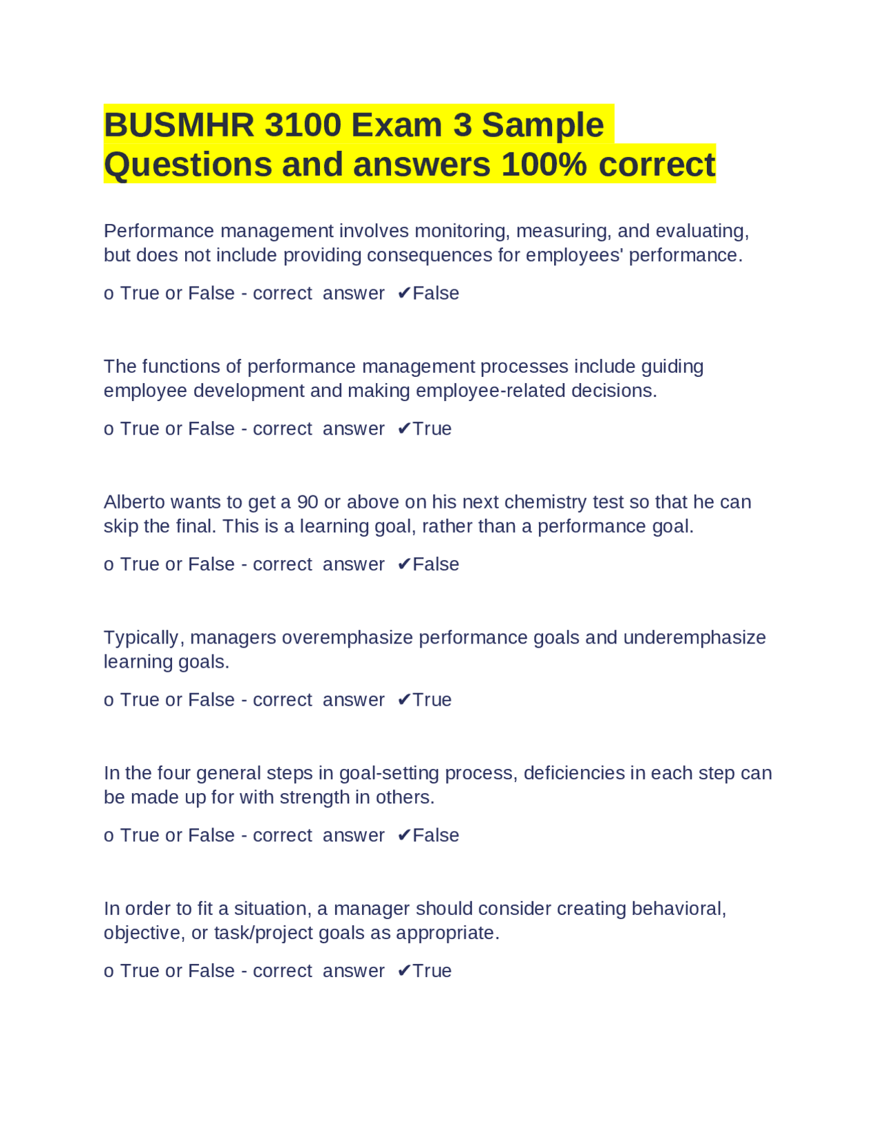 Performance Management & Organizational Design Exam Sample Questions ...