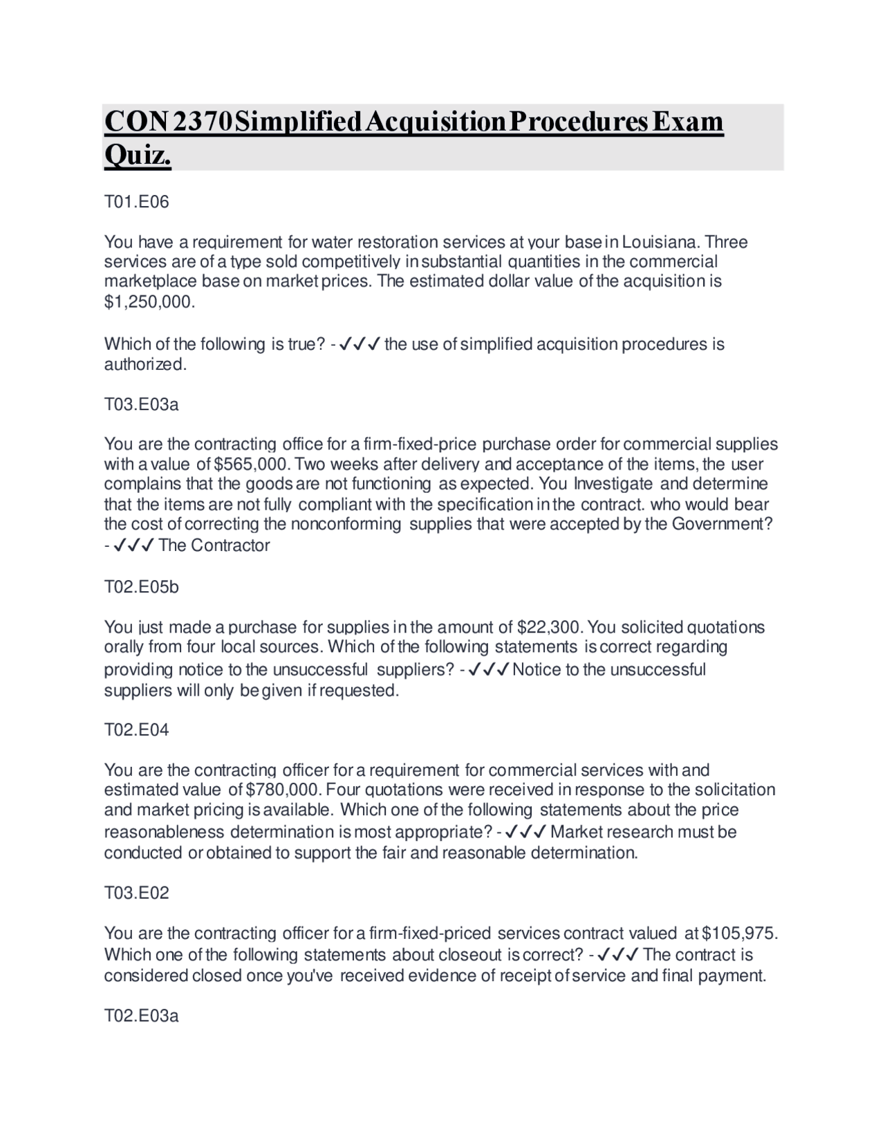 CON 2370 Simplified Acquisition Procedures Exam Quiz. | Exams ...