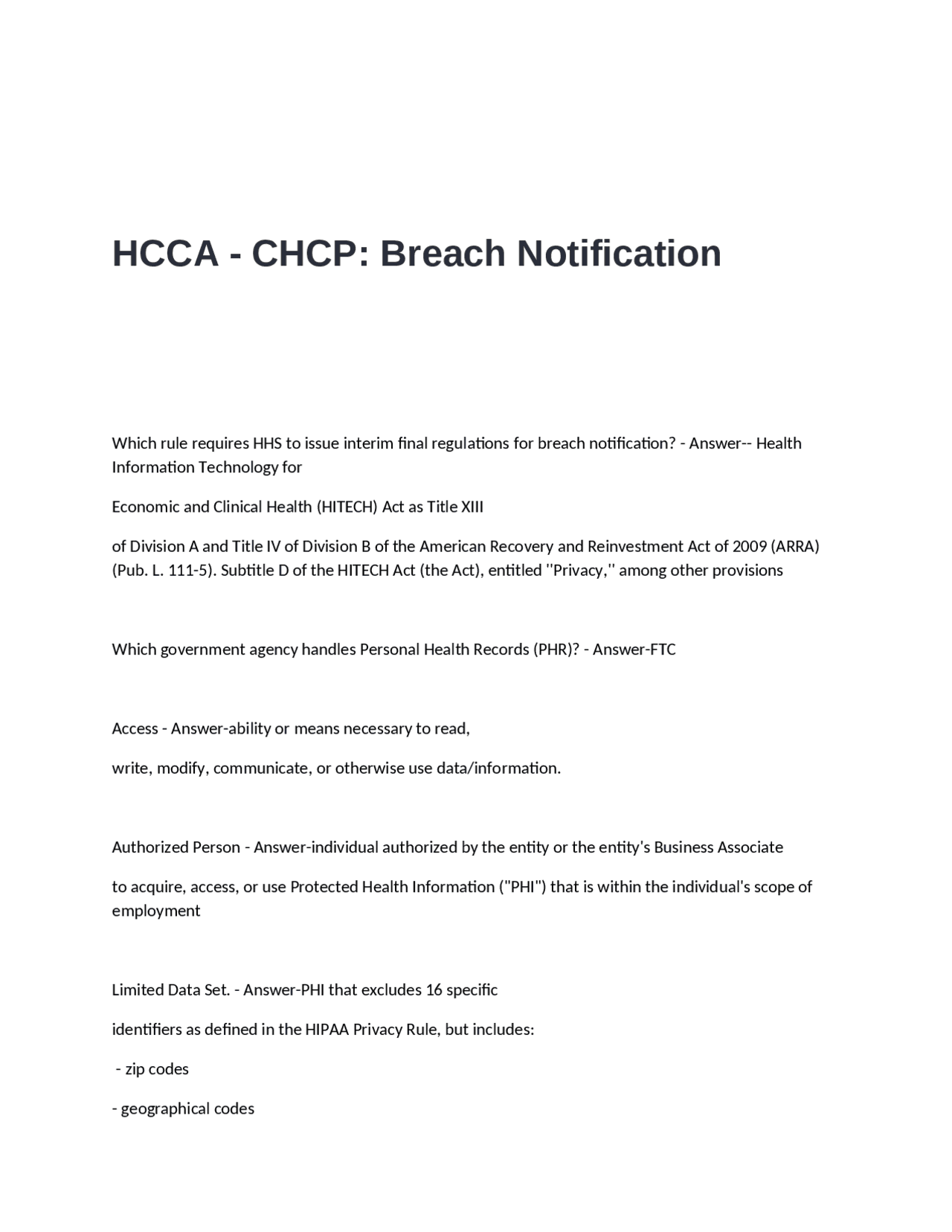 HCCA - CHCP: Breach Notification - Questions and Answers | Exams ...