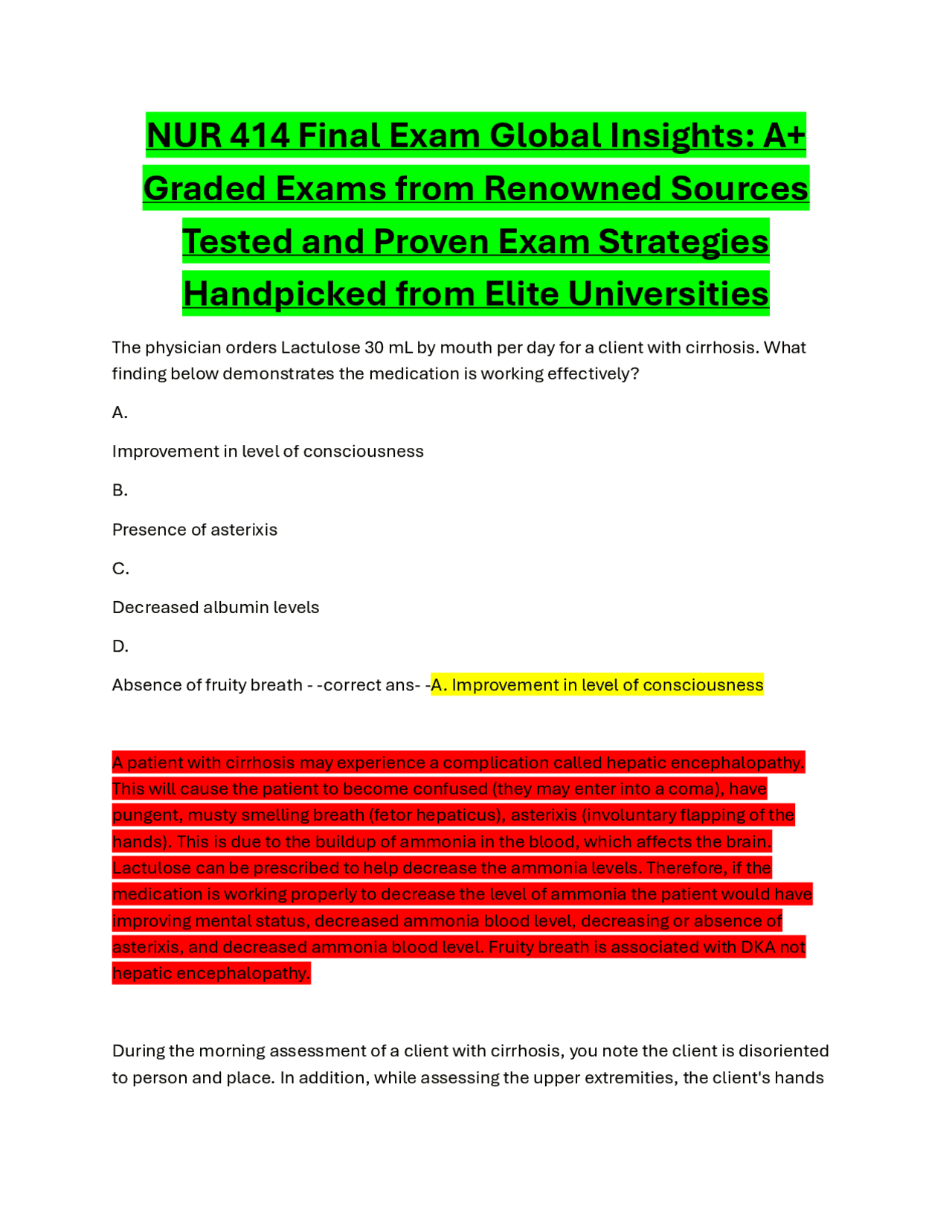 NUR 414 Final Exam Global Insights: A+ Graded Exams from Renowned ...
