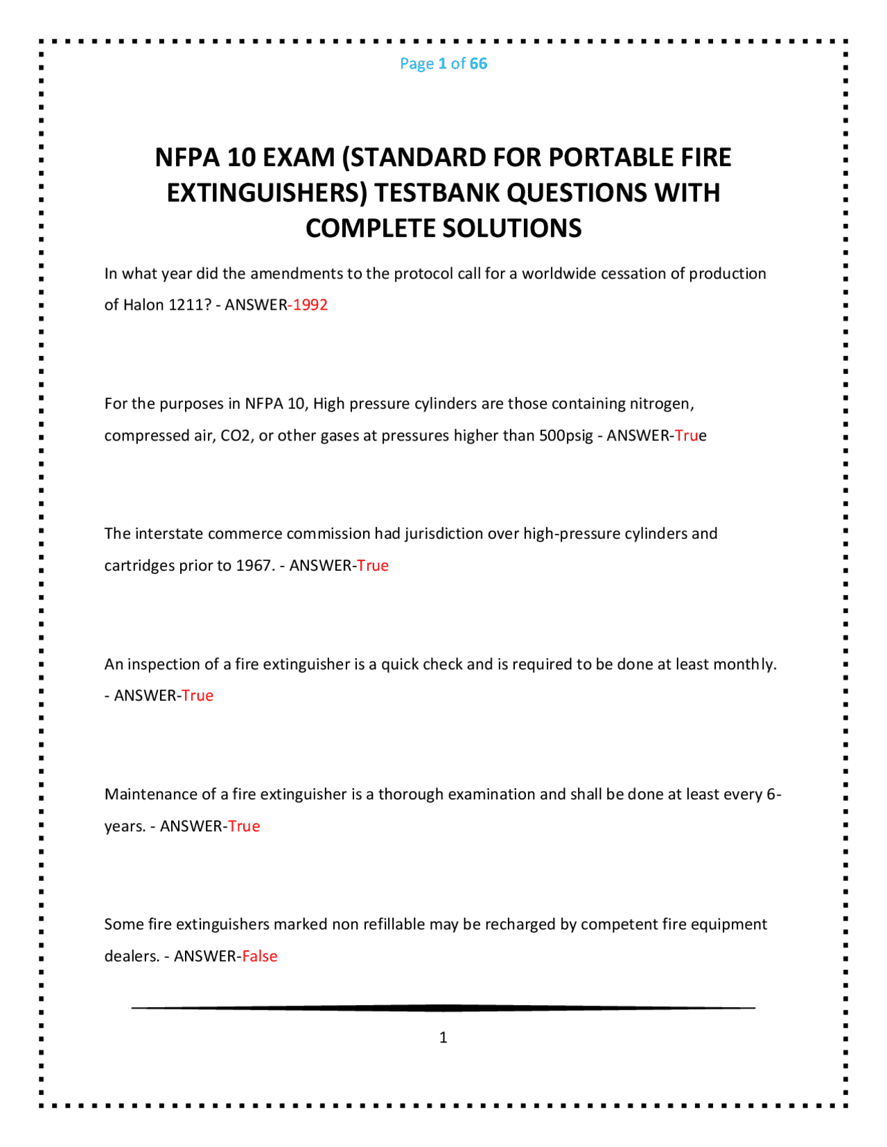 NFPA 10 EXAM (STANDARD FOR PORTABLE FIRE EXTINGUISHERS) TESTBANK ...