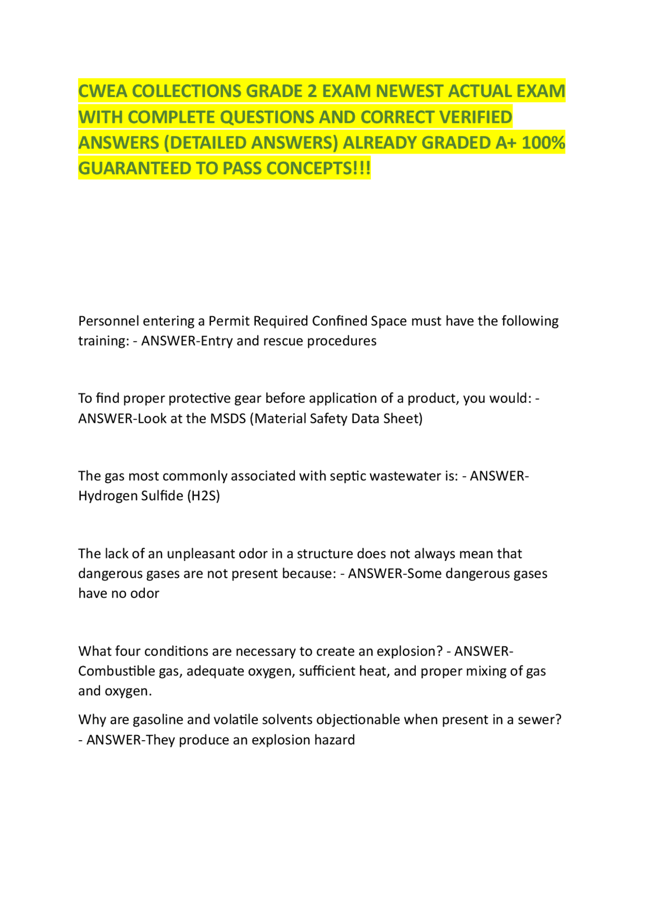 Cwea Collections Grade 2 Exam Questions And Answers Exams Nursing Docsity