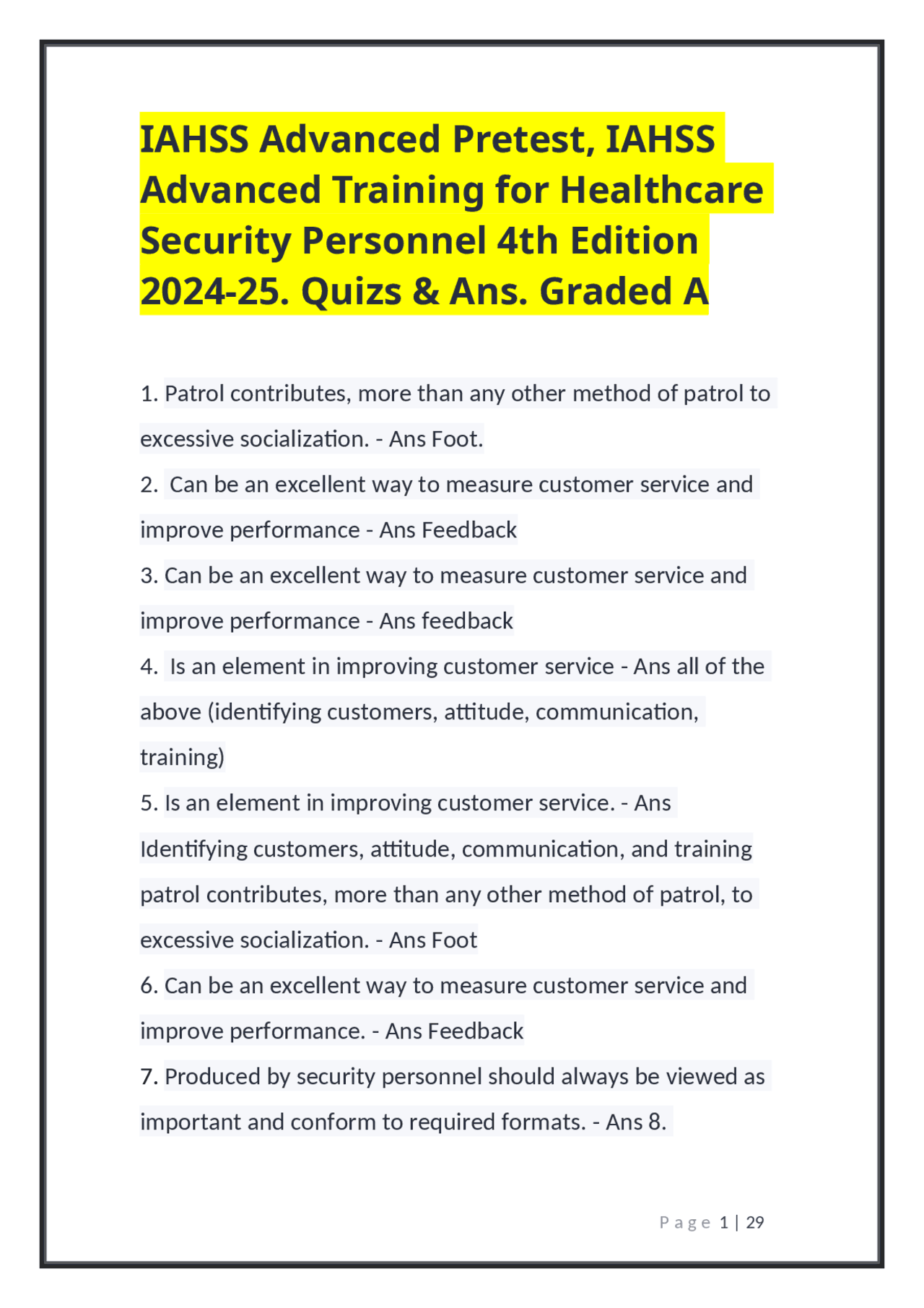 IAHSS Advanced Pretest: Healthcare Security Training Quiz & Answers ...