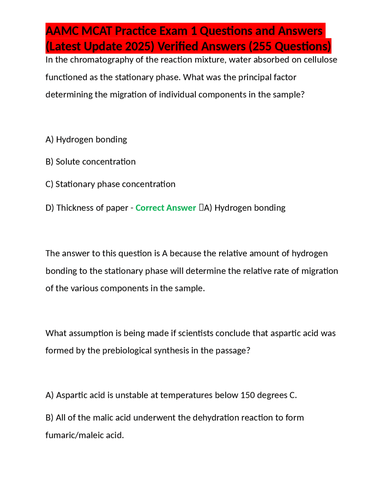 AAMC MCAT Practice Exam 1 Questions and Answers: Chemistry and Physics ...