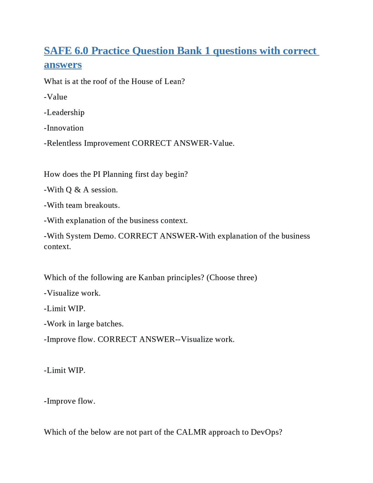 SAFe 6.0 Practice Question Bank: Multiple Choice Questions and Answers ...