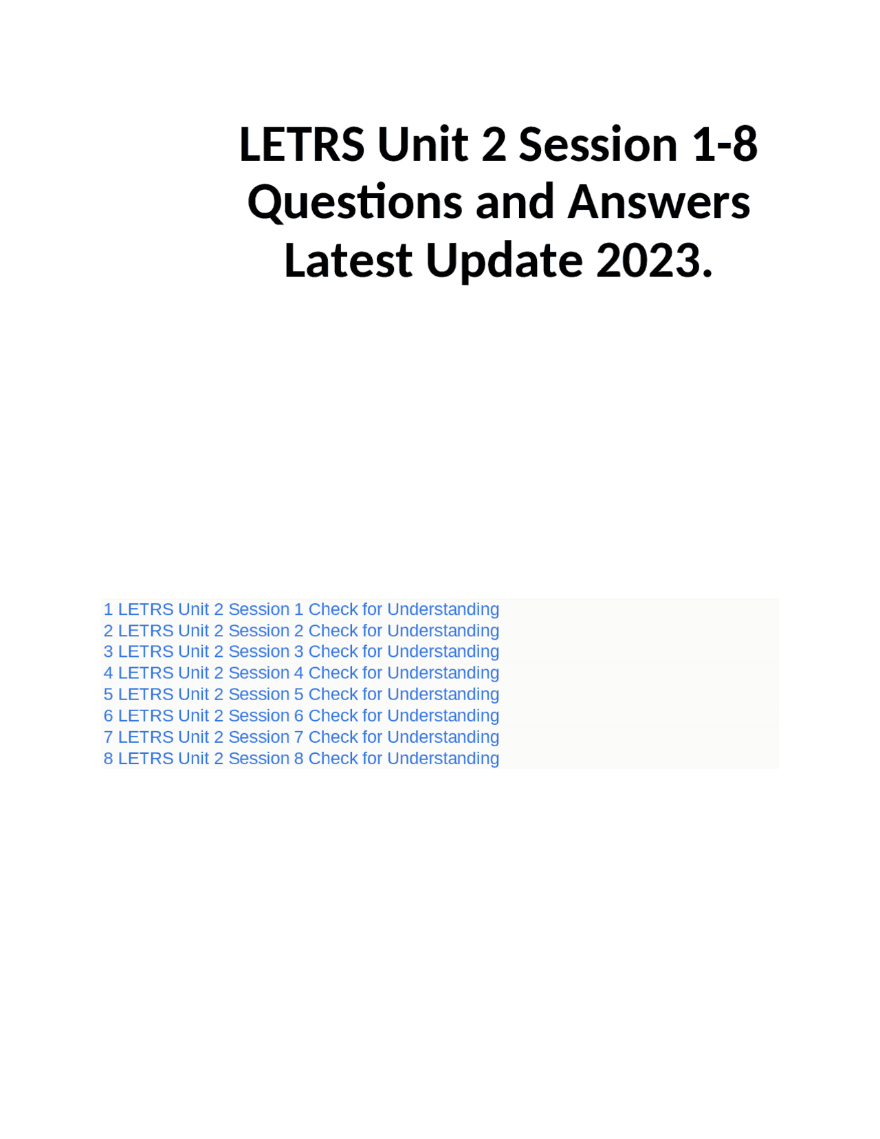 LETRS Unit 2 Session 1-8 Questions and Answers 2023 | Exams Business ...