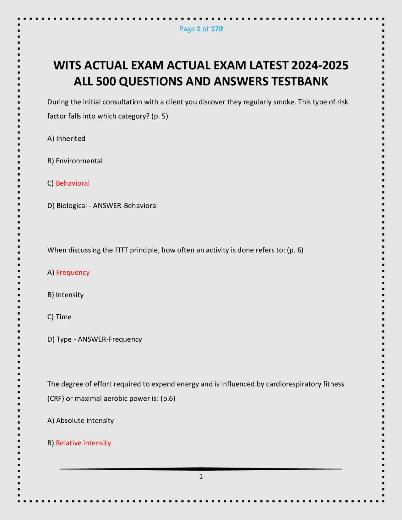 WITS ACTUAL EXAM ACTUAL EXAM LATEST 2024-2025 ALL 500 QUESTIONS AND ...