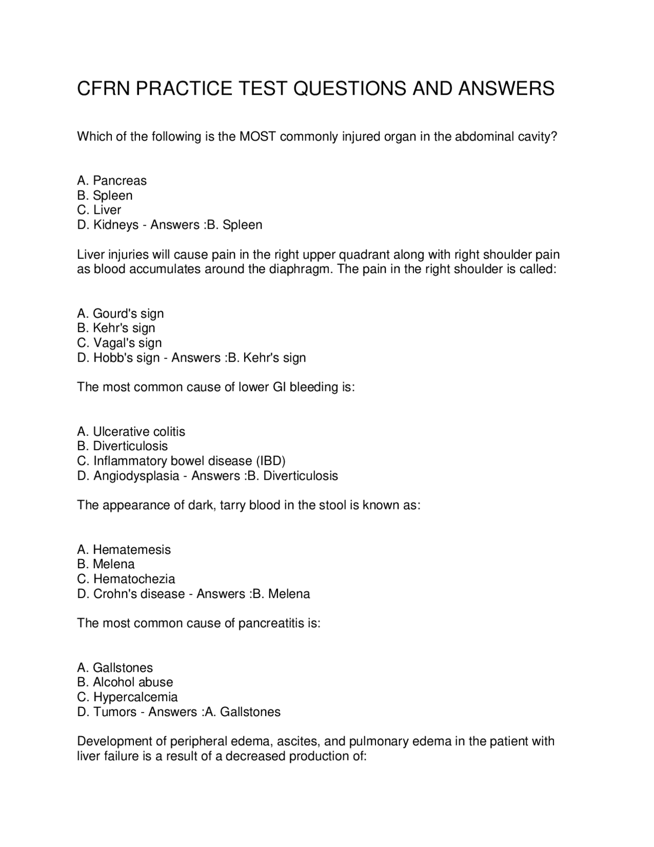 CFRN Practice Test Questions and Answers: A Comprehensive Guide to ...