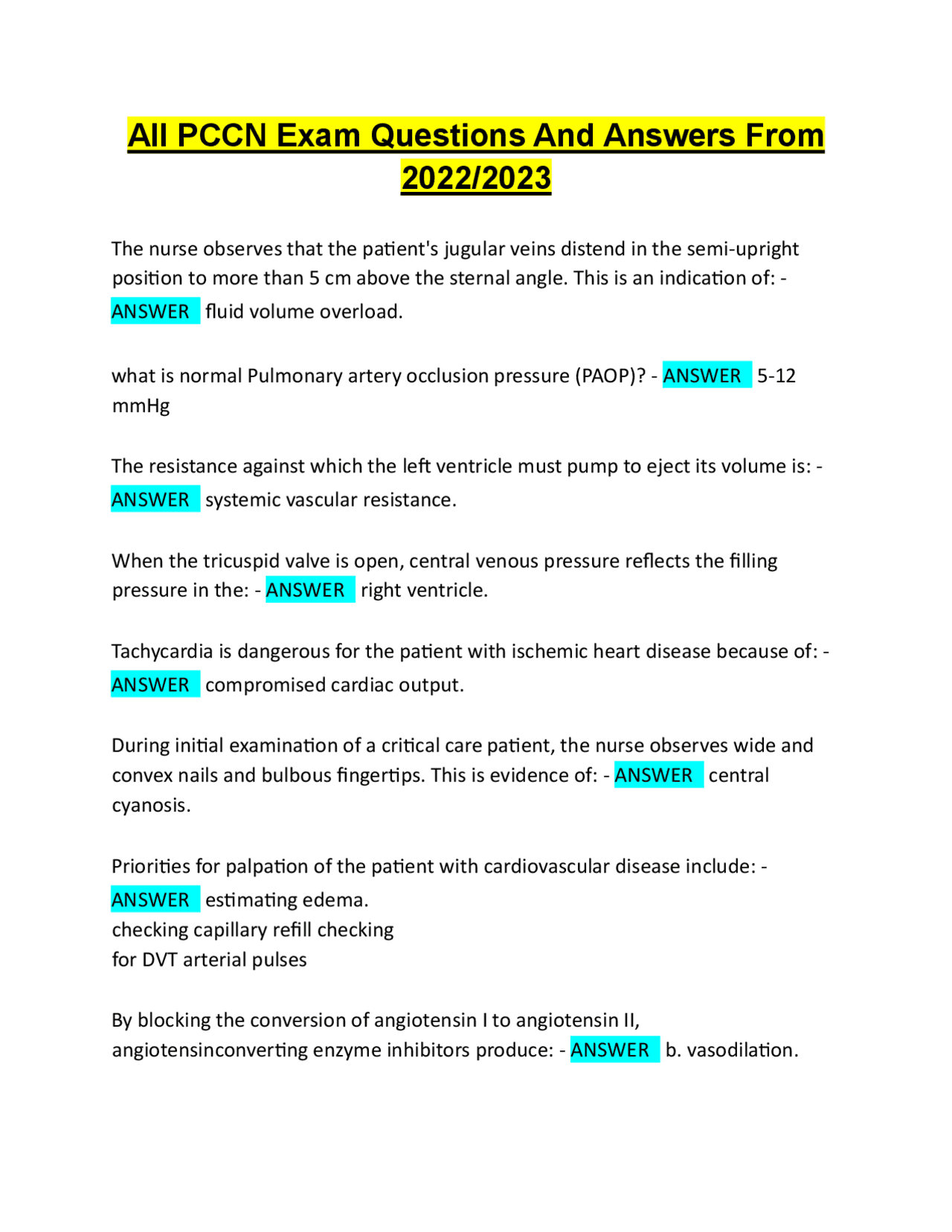 All PCCN Exam Questions And Answers From 2024/2025 | Exams Information ...