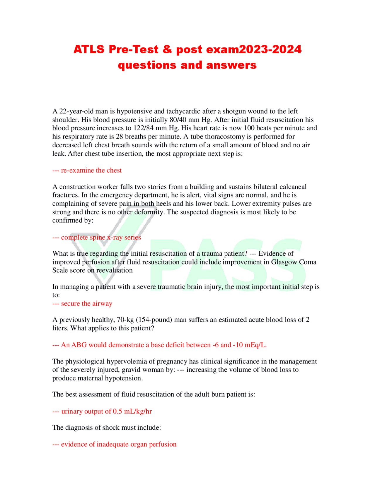 ATLS Pre-Test & Post Exam 2023-2024: Questions and Answers | Exams ...