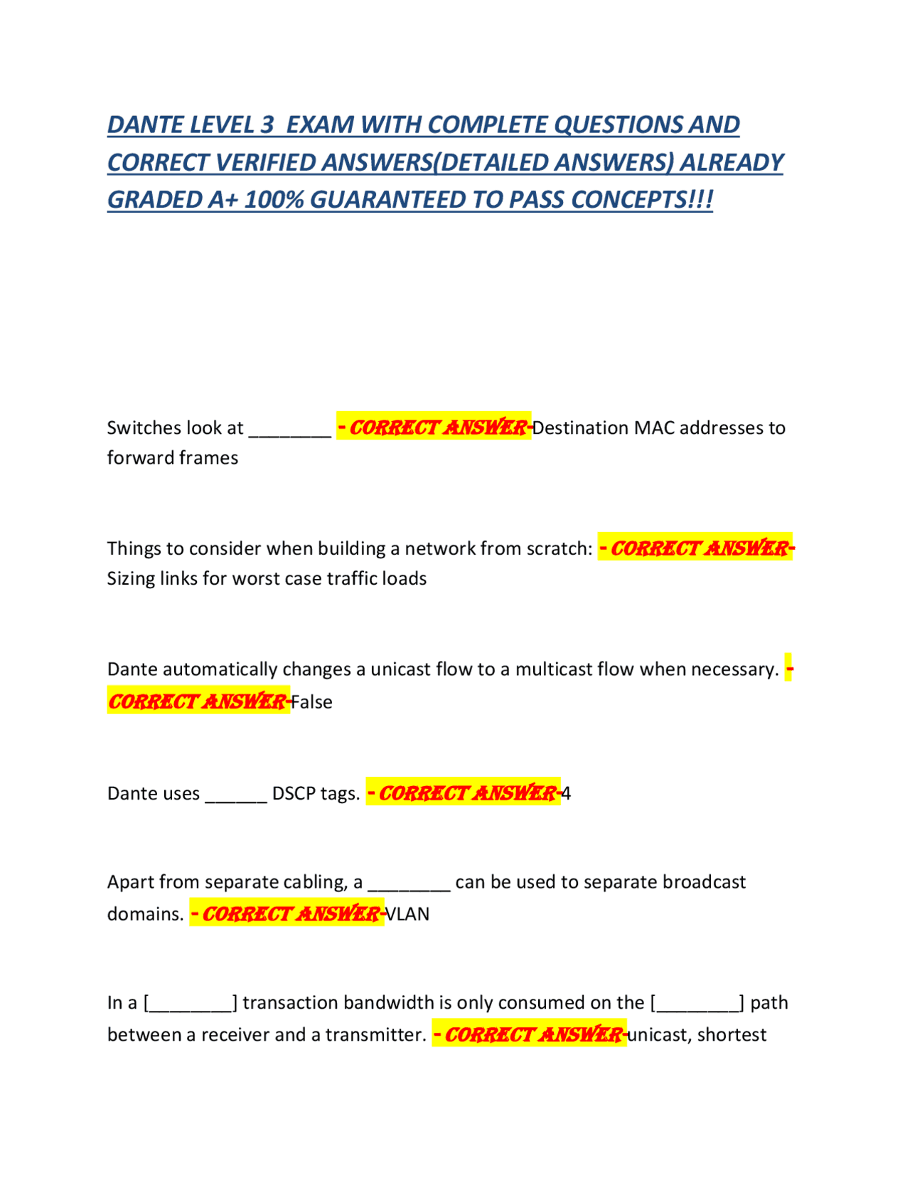 Dante Level 3 Exam: Comprehensive Questions and Answers with Detailed ...