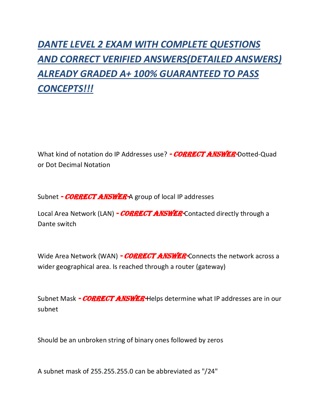 Dante Level 2 Exam: Comprehensive Questions and Answers | Exams Nursing ...