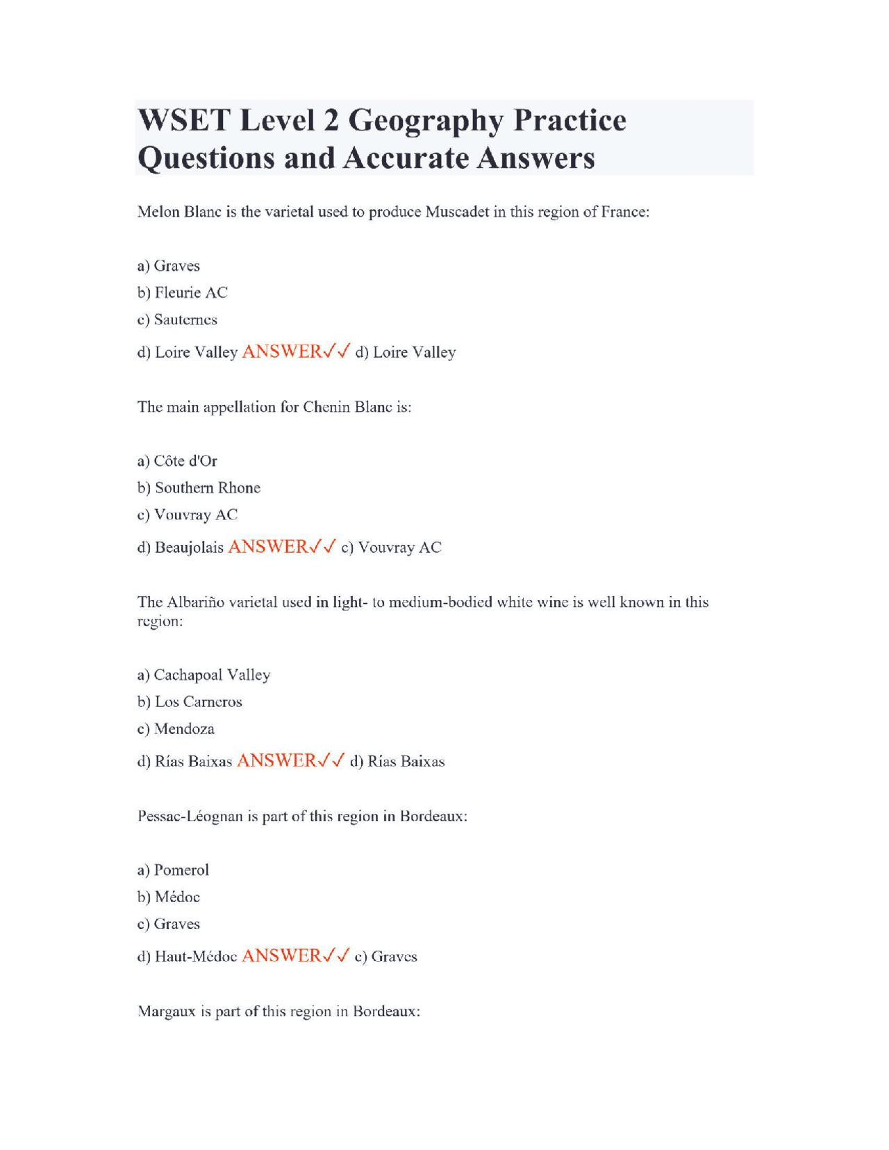 WSET Level 2 Geography Practice Questions and Accurate Answers | Exams ...