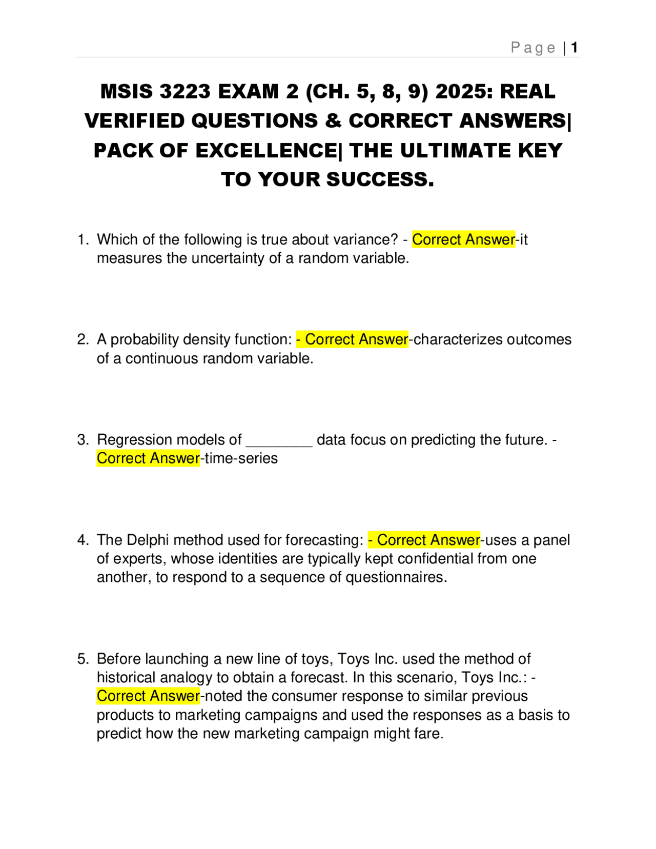 MSIS 3223 EXAM 2 (CH. 5, 8, 9) 2025: REAL VERIFIED QUESTIONS & CORRECT ...