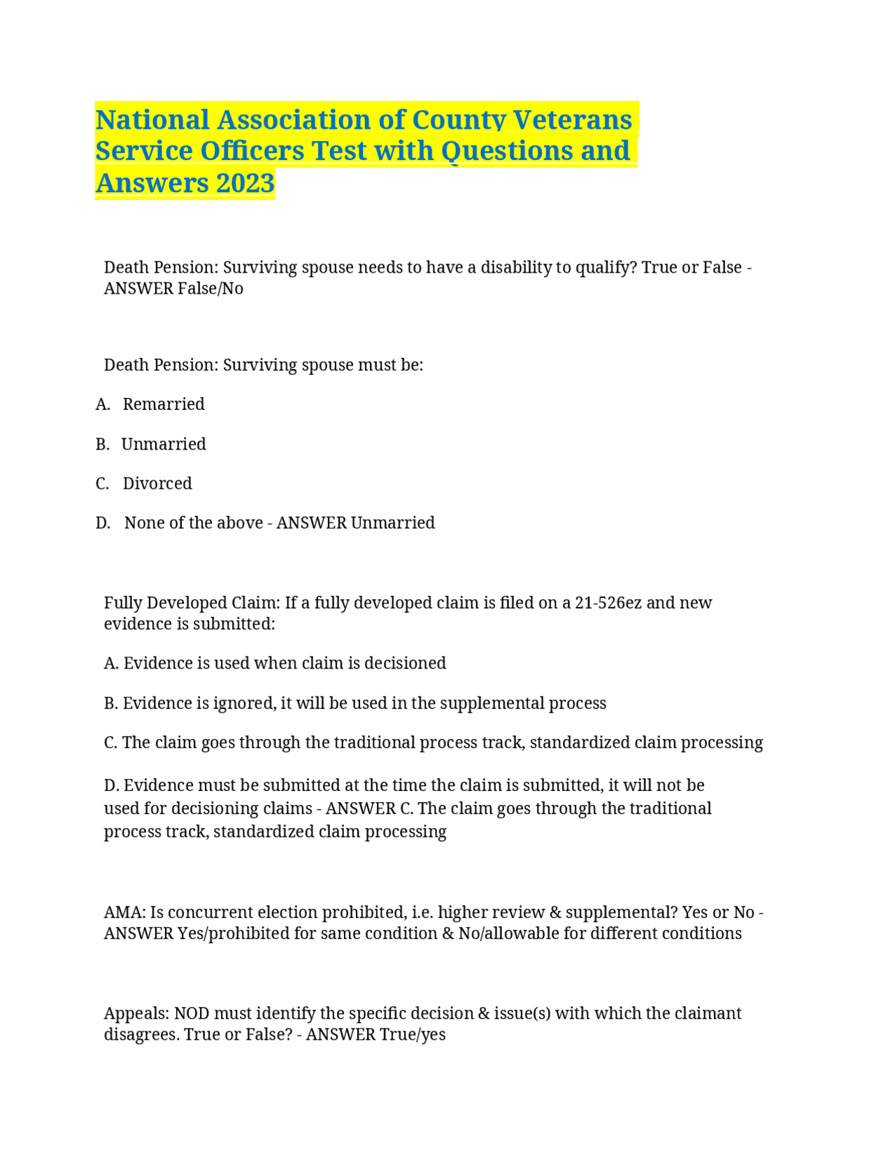 NACVSO Test: Questions & Answers 2023 | Exams Nursing | Docsity