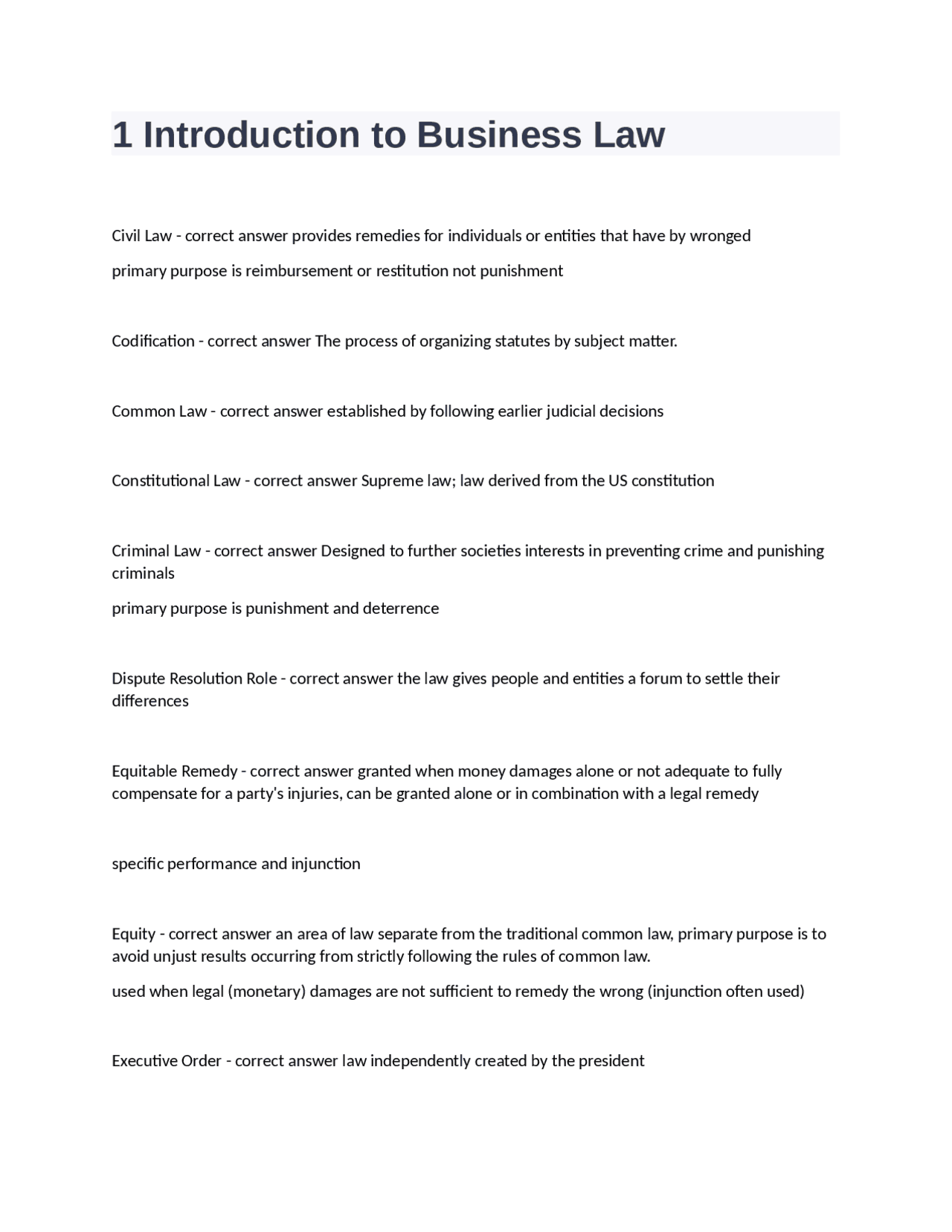1 Introduction to Business Law Questions with complete solution | Exams ...