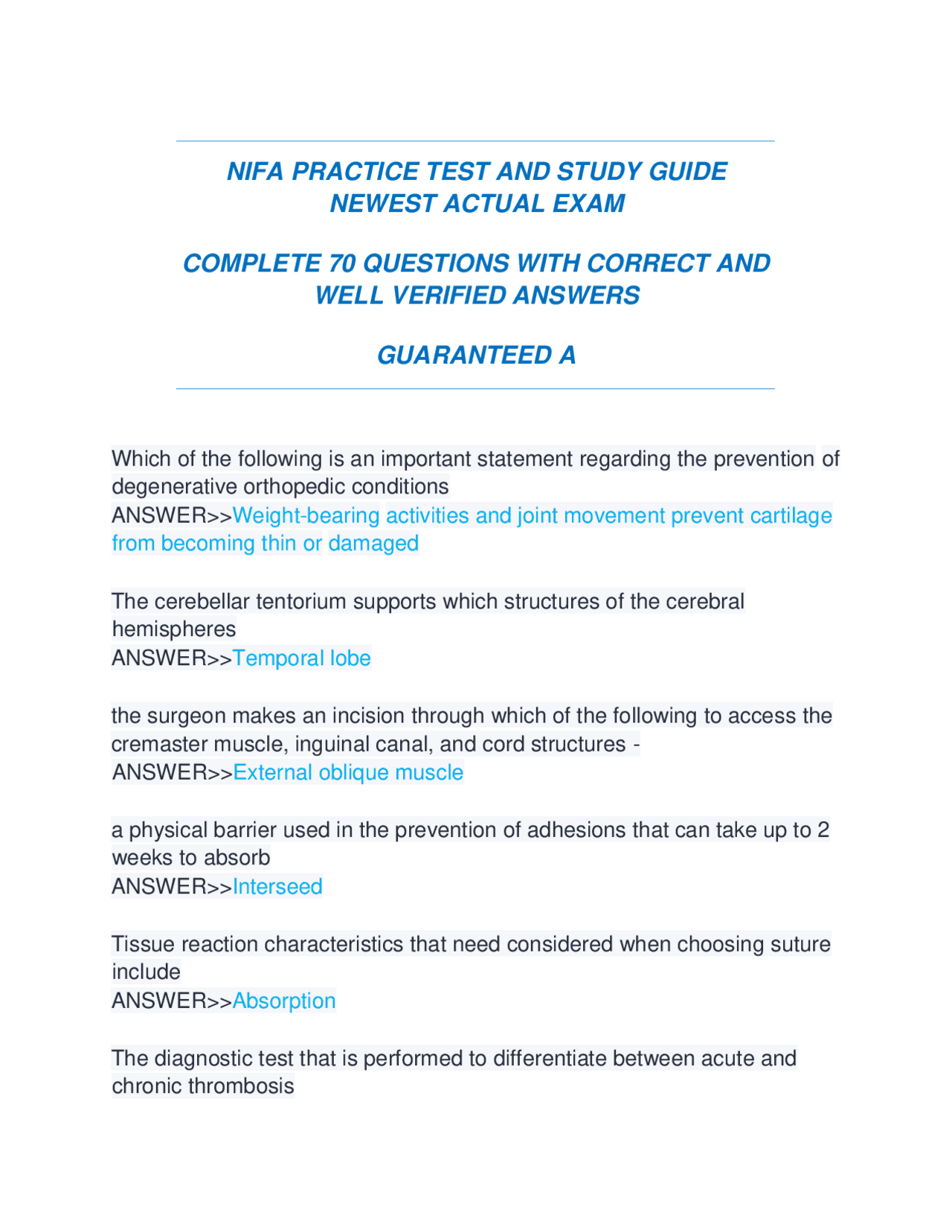 NIFA PRACTICE TEST AND STUDY GUIDE NEWEST ACTUAL EXAM COMPLETE 70 ...