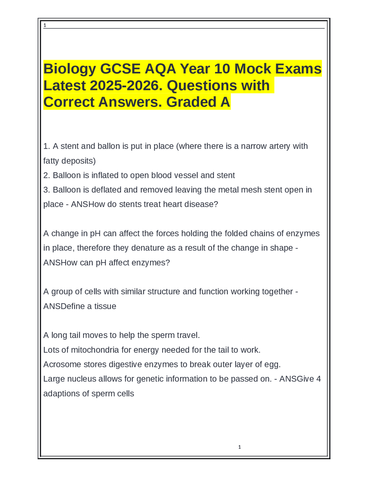 Biology GCSE AQA Year 10 Mock Exams: Questions and Answers | Exams ...