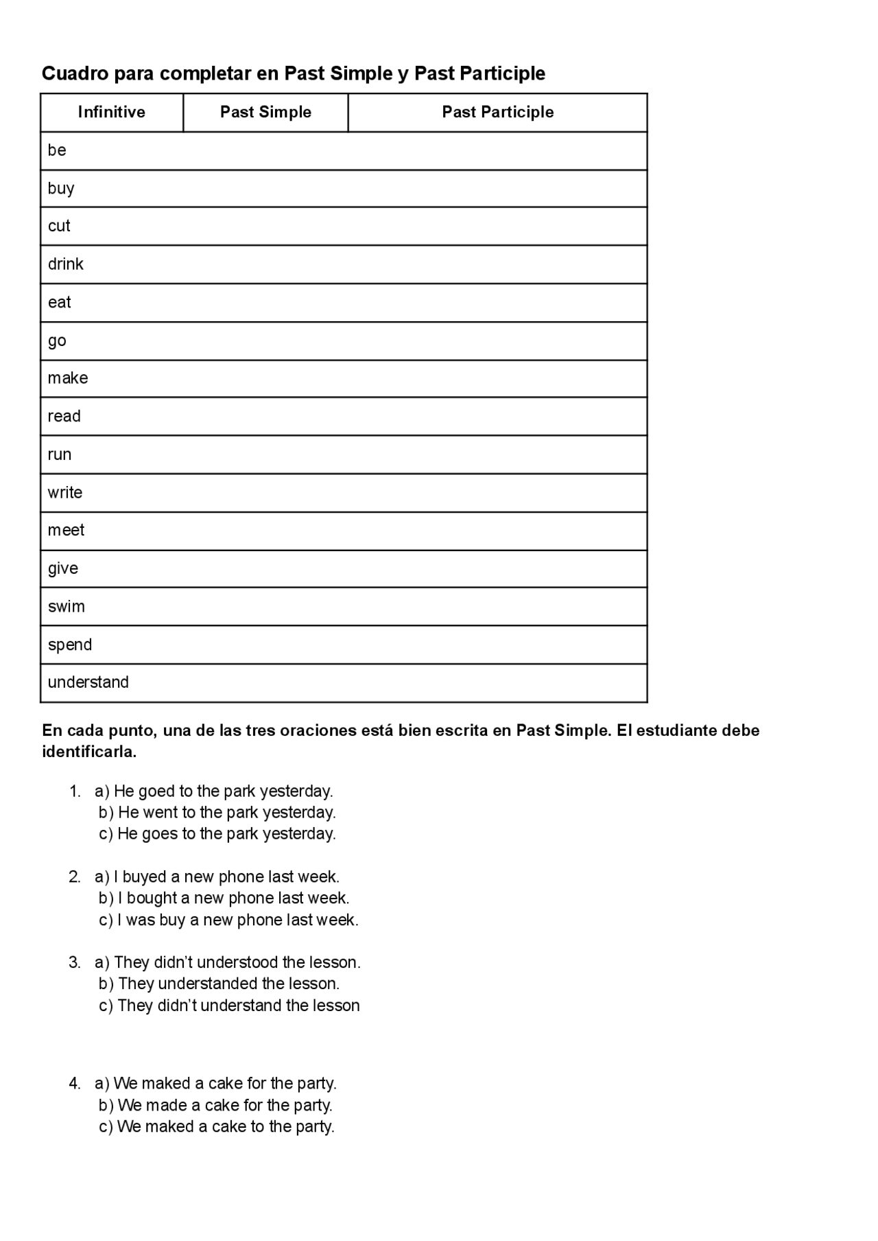 Ejercicios past simple y present perfect | Ejercicios de Inglés | Docsity