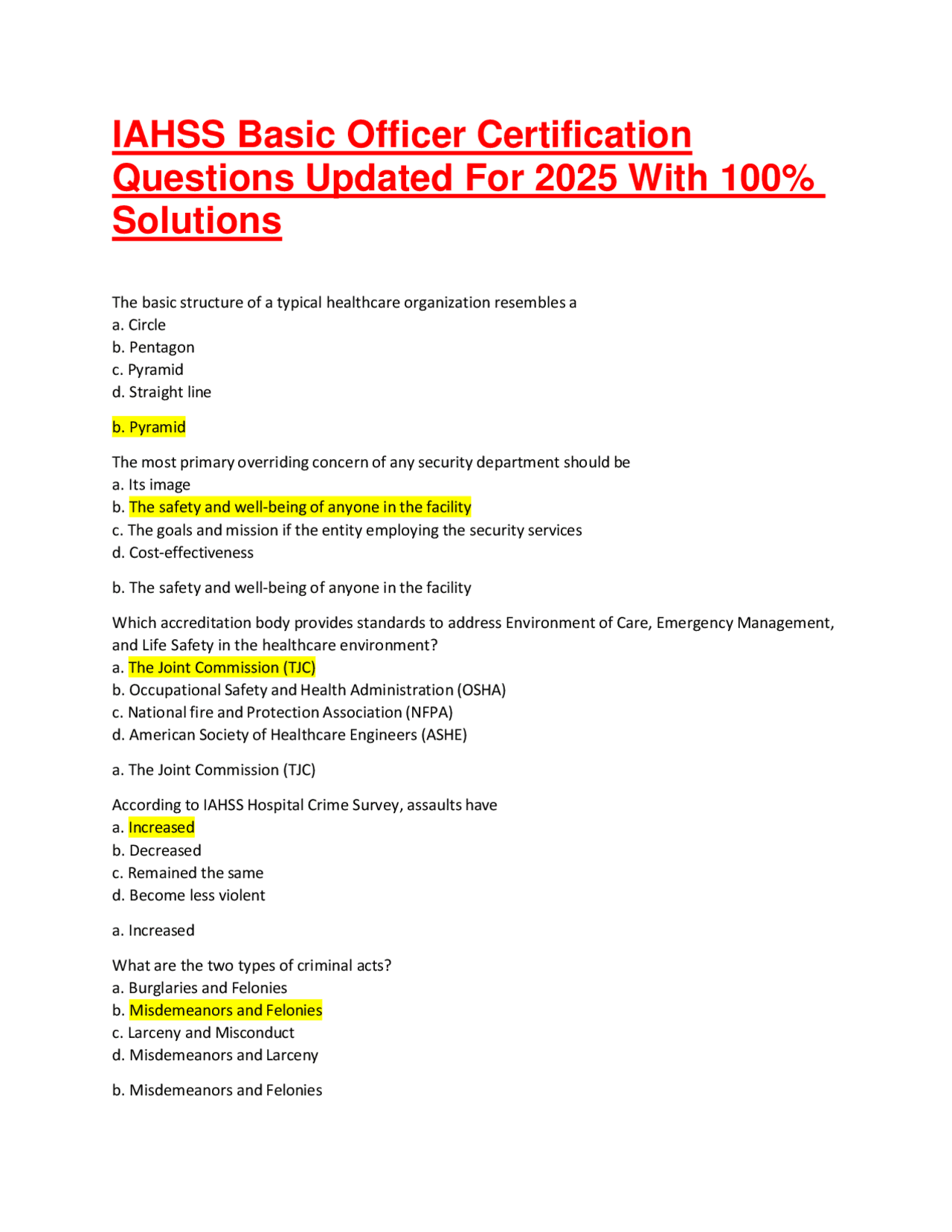 IAHSS Basic Officer Certification Questions Updated For 2025 With 100% ...