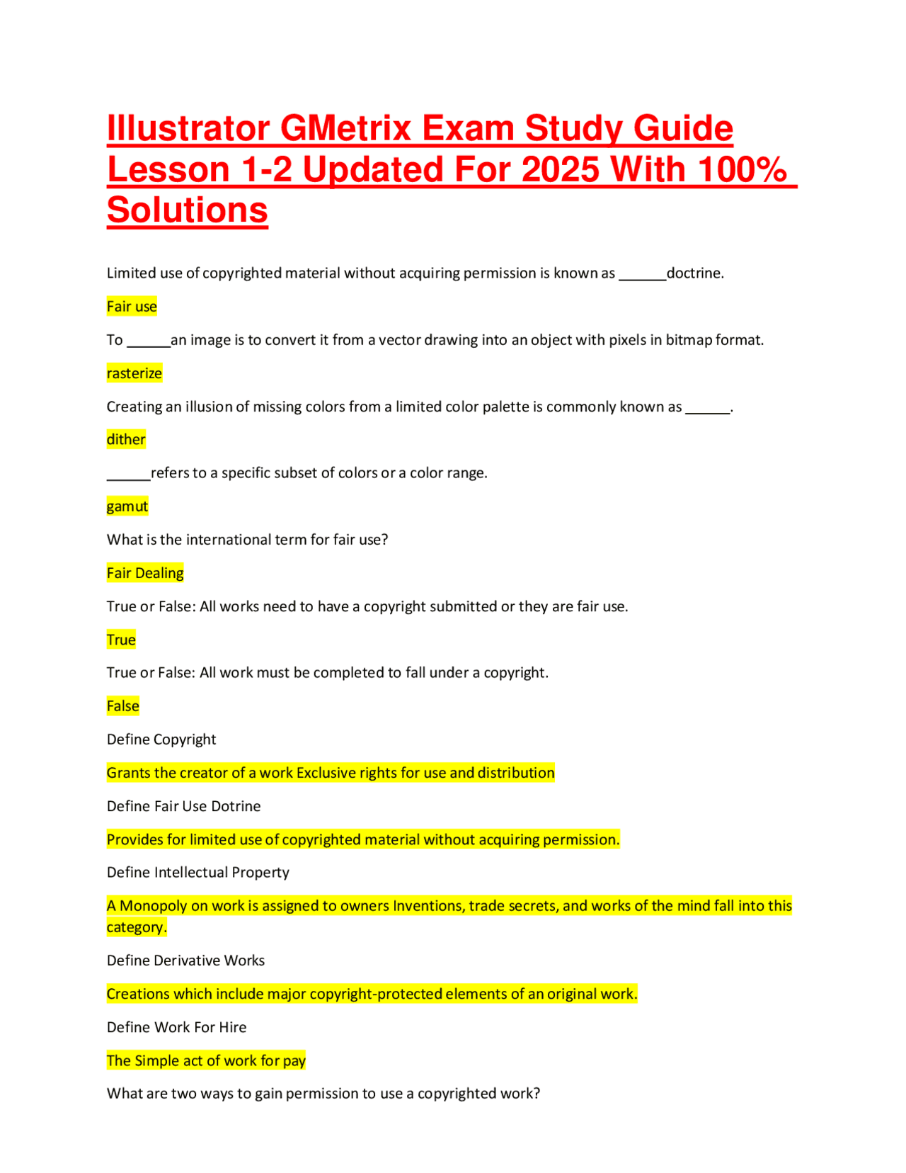 Illustrator GMetrix Exam Study Guide Lesson 1-2 Updated For 2025 With ...