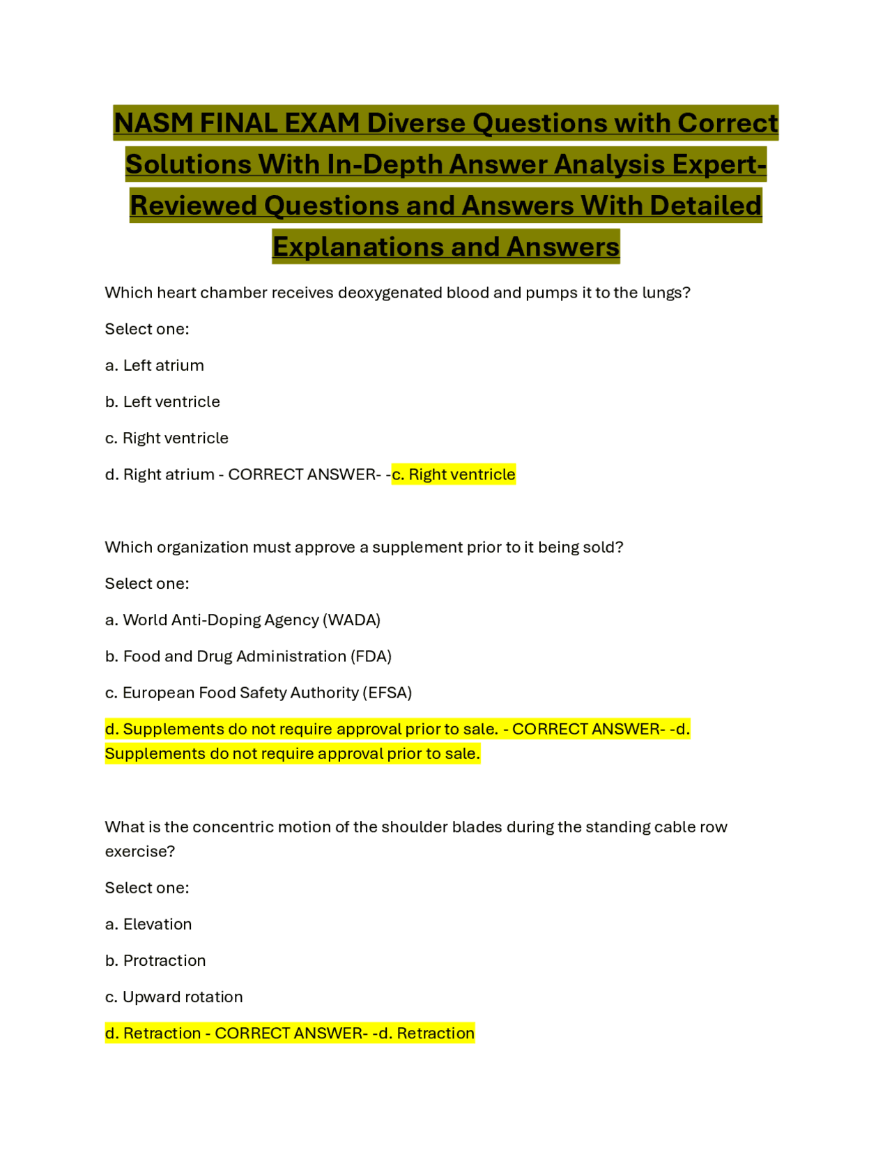 NASM FINAL EXAM Diverse Questions with Correct Solutions With In-Depth ...