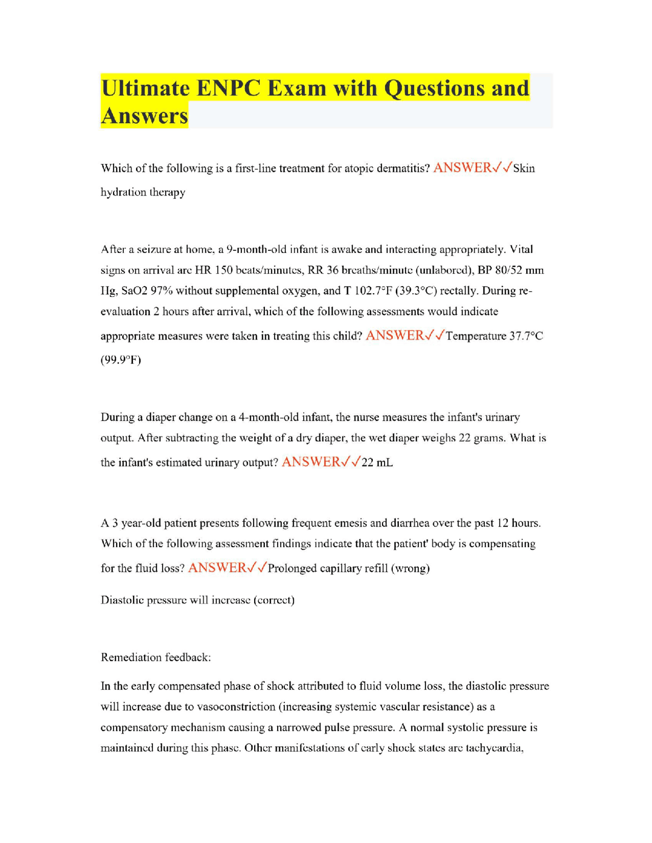 Ultimate ENPC Exam with Questions and Answers | Exams Nursing | Docsity