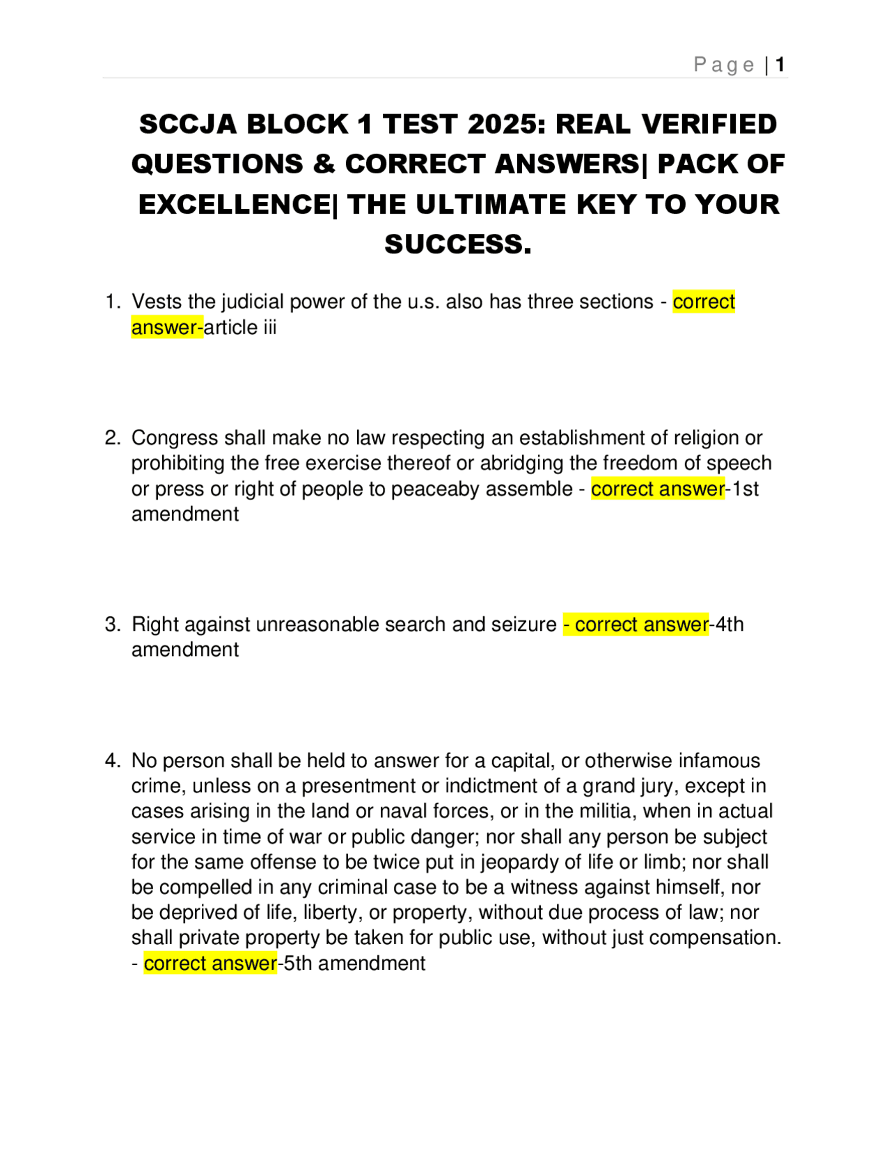 SCCJA BLOCK 1 TEST 2025: REAL VERIFIED QUESTIONS & CORRECT ANSWERS ...