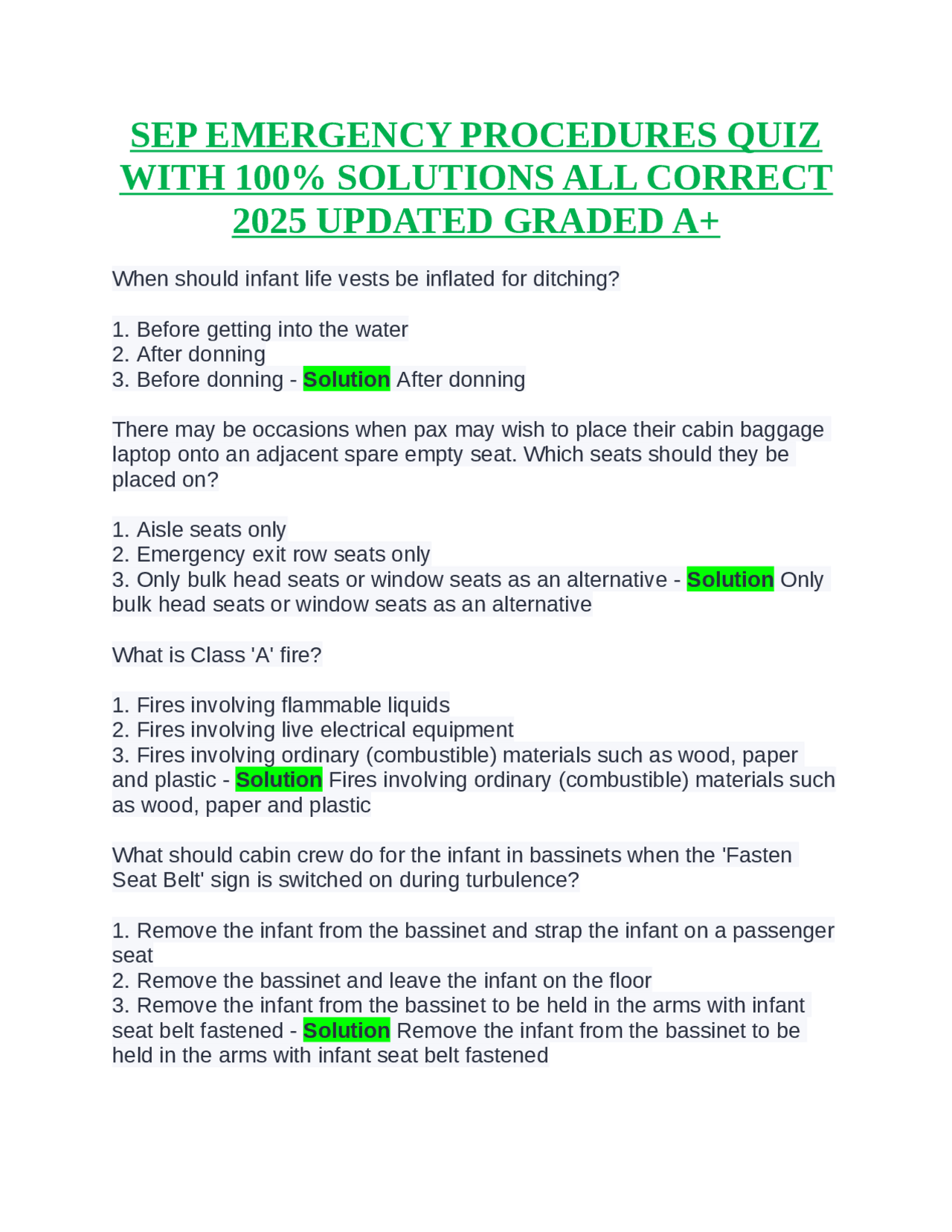 SEP EMERGENCY PROCEDURES QUIZ WITH 100% SOLUTIONS ALL CORRECT 2025 ...