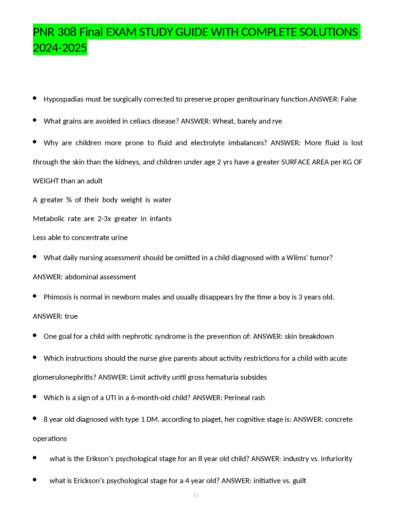 PNR 308 Final Exam Study Guide with Complete Solutions 2024-2025 ...