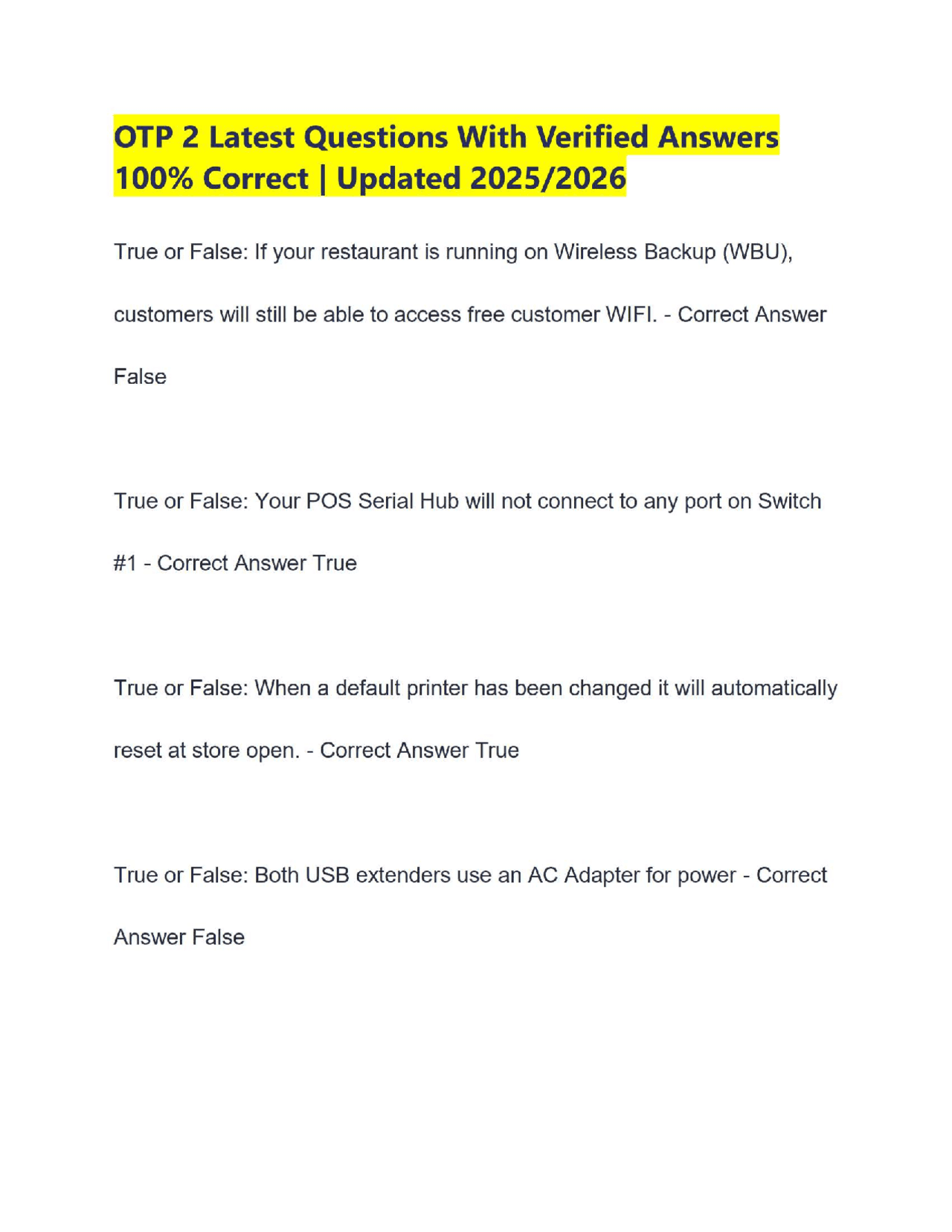 OTP 2 Latest Questions With Verified Answers 100% Correct | Updated ...