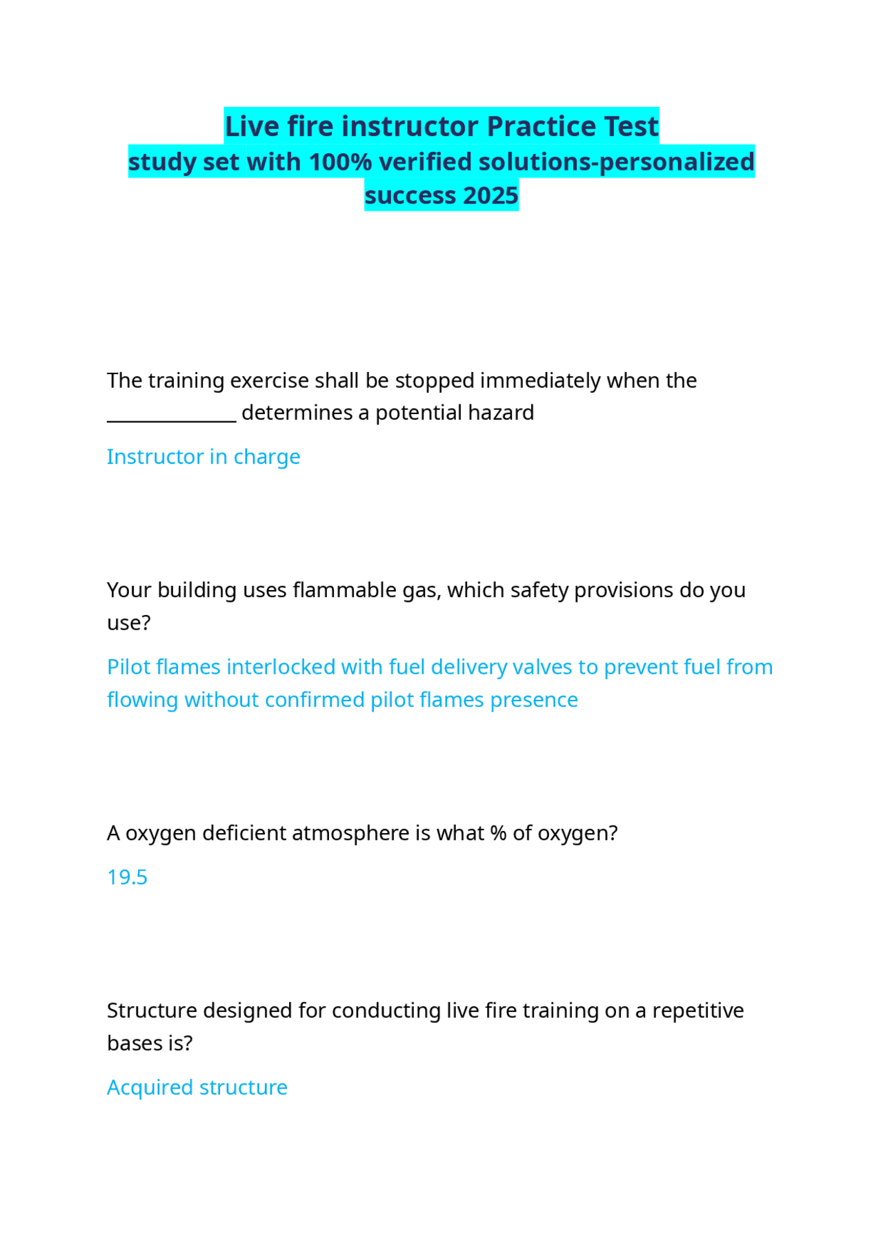 Live fire instructor Practice Test study set with 100% verified ...