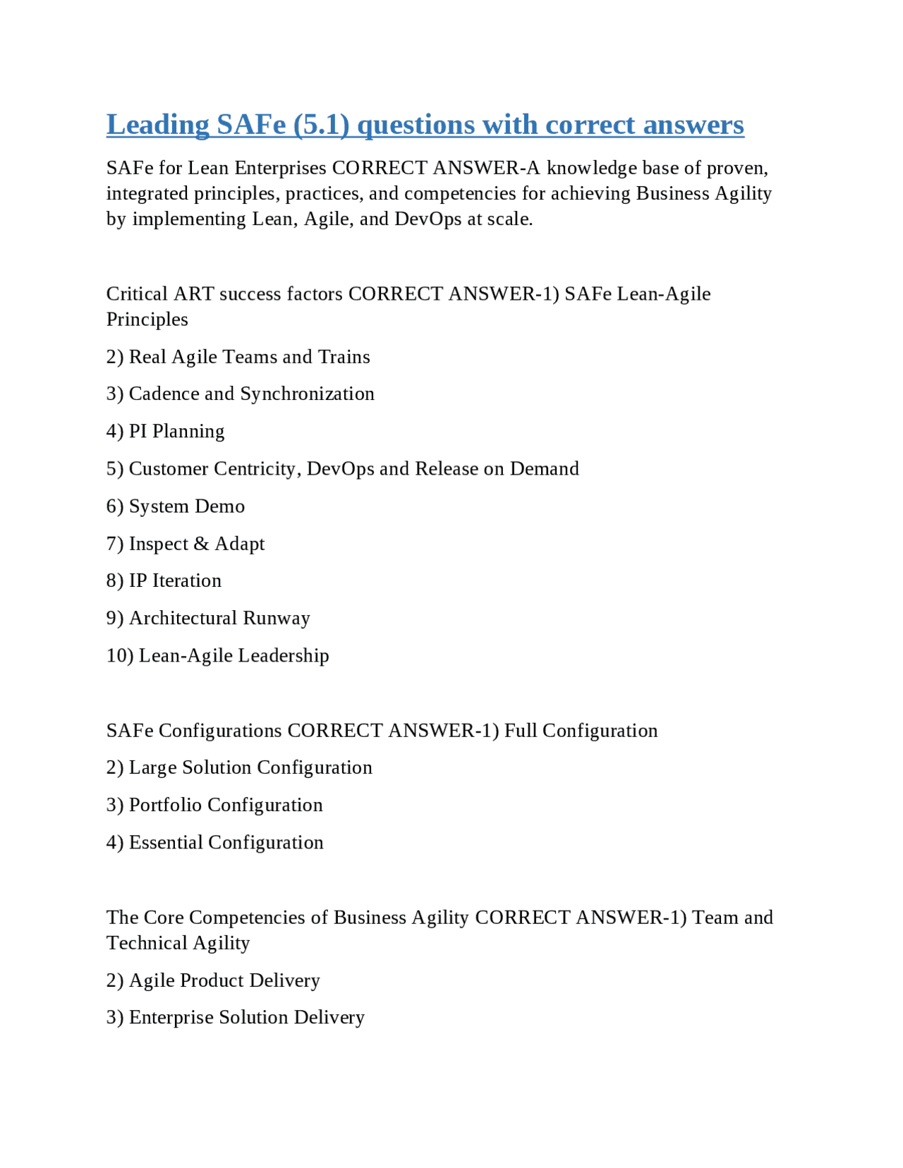 Leading SAFe (5.1) questions with correct answers | Exams Advanced ...