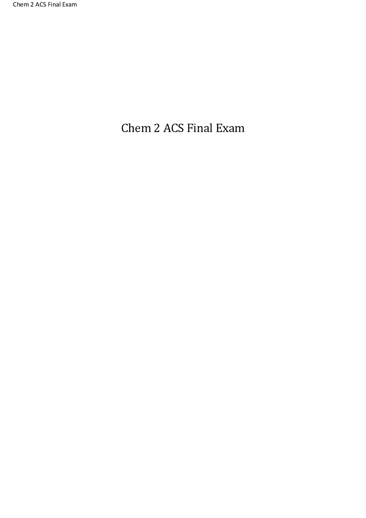 Chem 2 ACS Final Exam 2024 Verified Answers | Exams Chemistry | Docsity