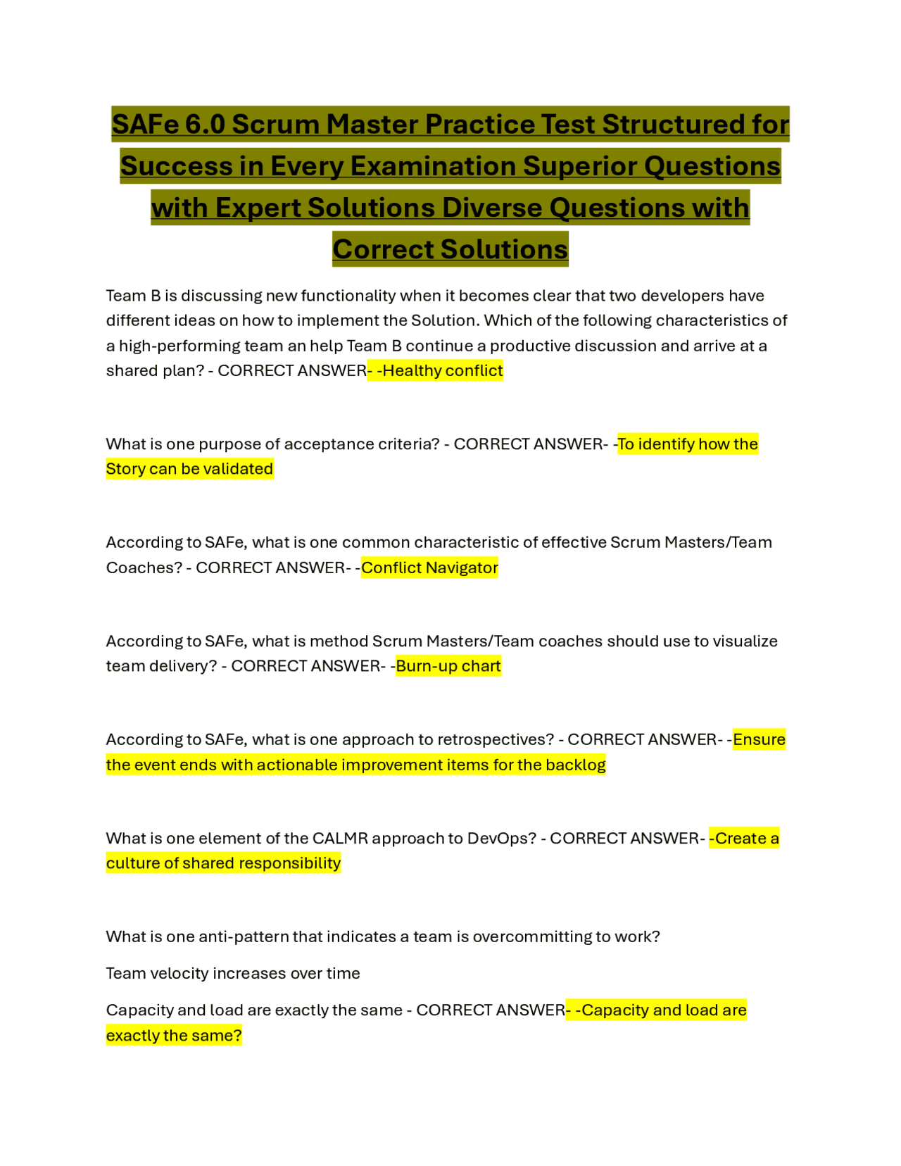 SAFe 6.0 Scrum Master Practice Test Structured for Success in Every ...