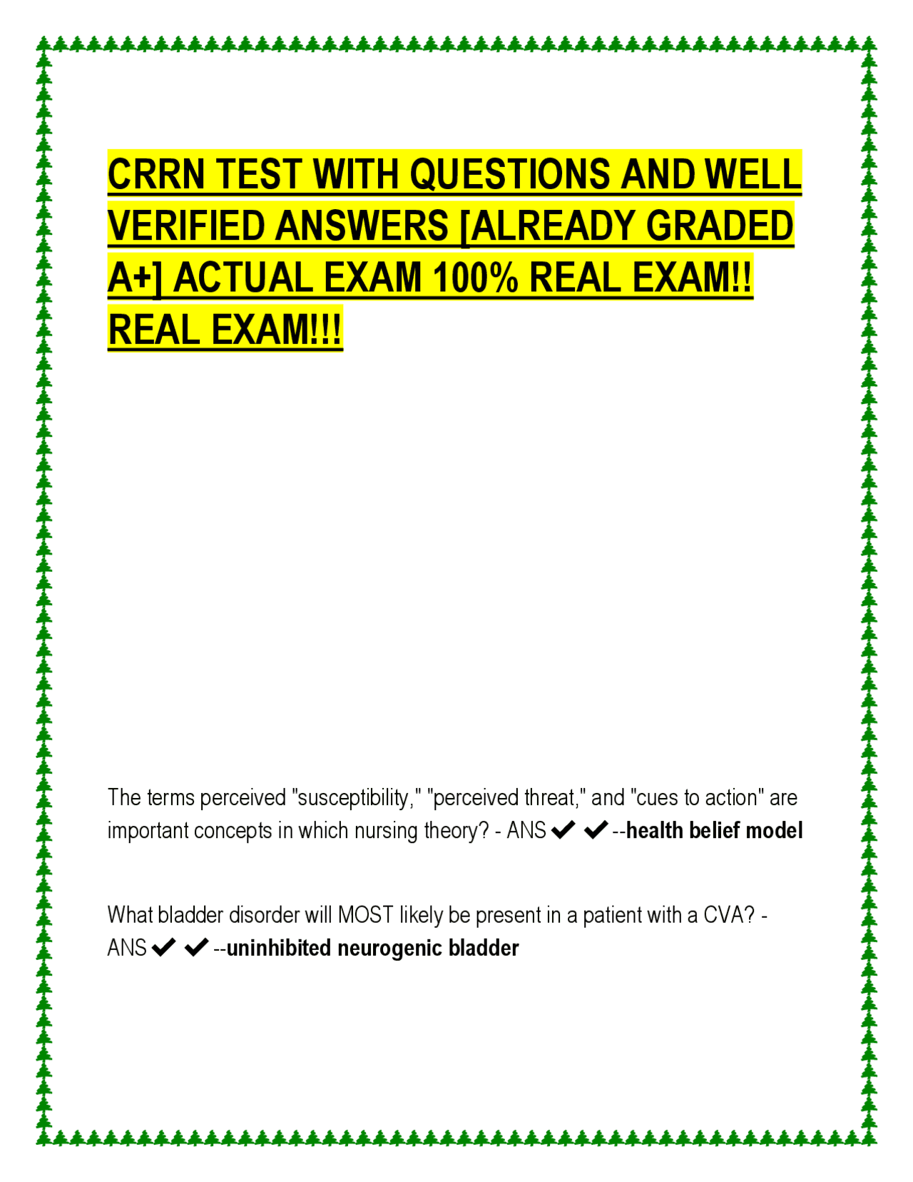 CRRN PRACTICE QUESTIONS AND WELL VERIFIED ANSWERS [ALREADY GRADED A+ ...