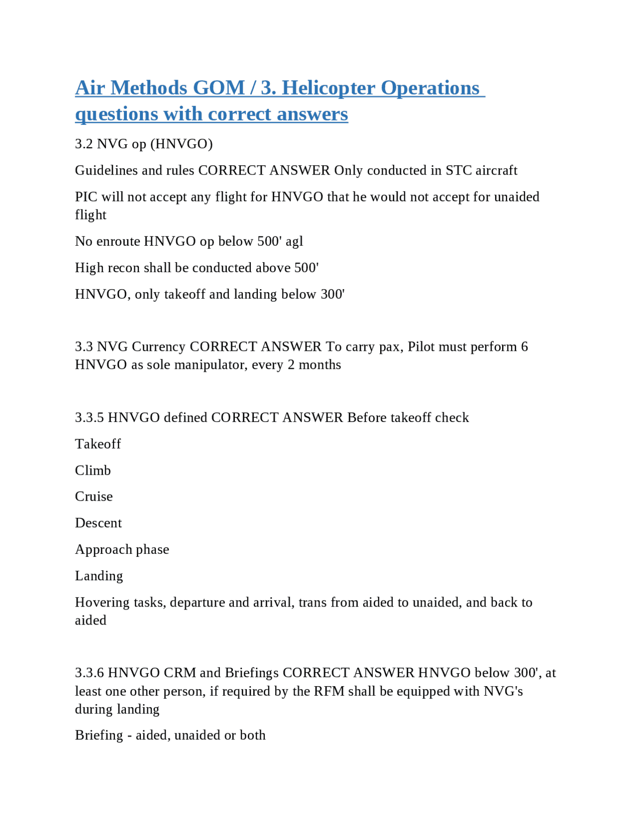 Air Methods GOM / 3. Helicopter Operations questions with correct ...