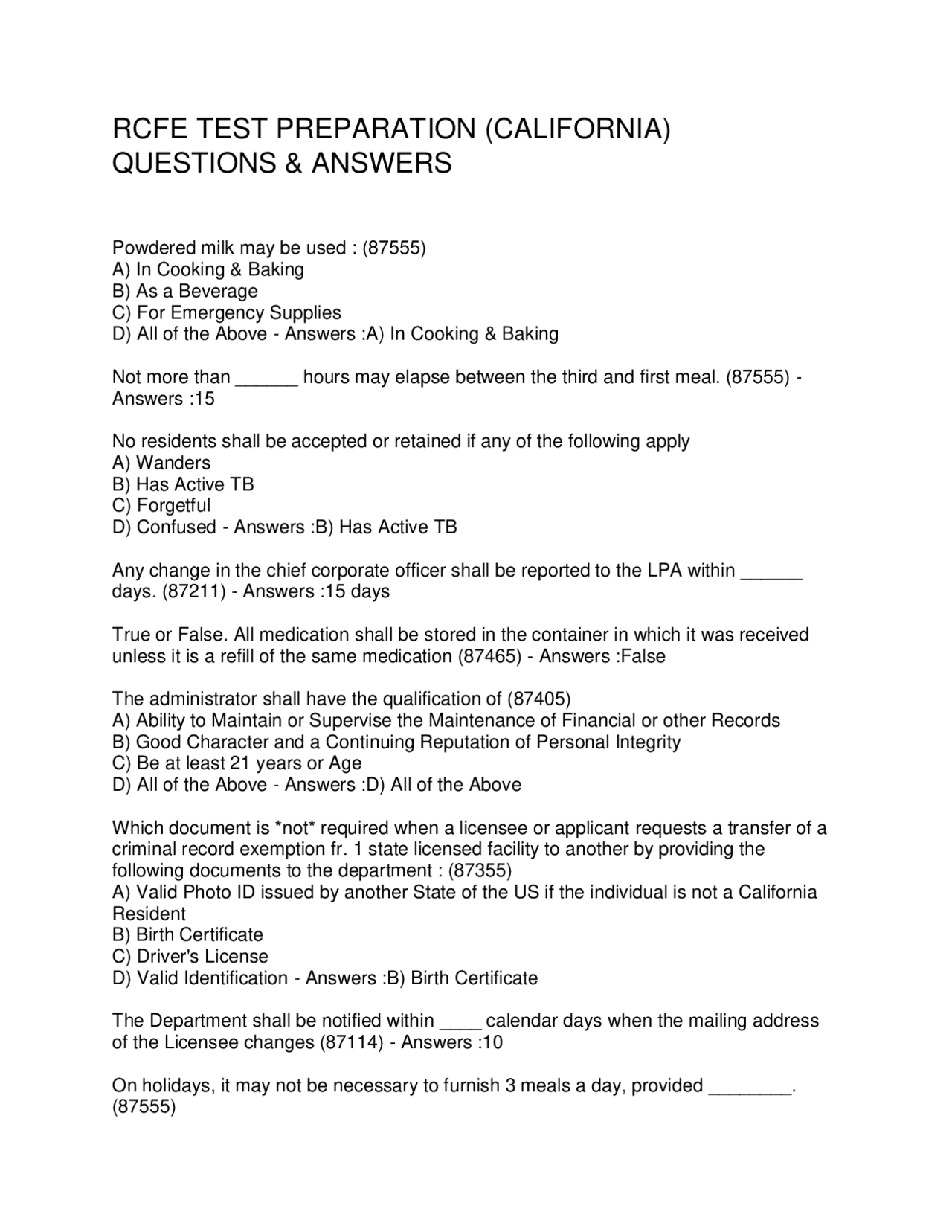 RCFE Test Preparation (California): Questions & Answers | Exams Social ...