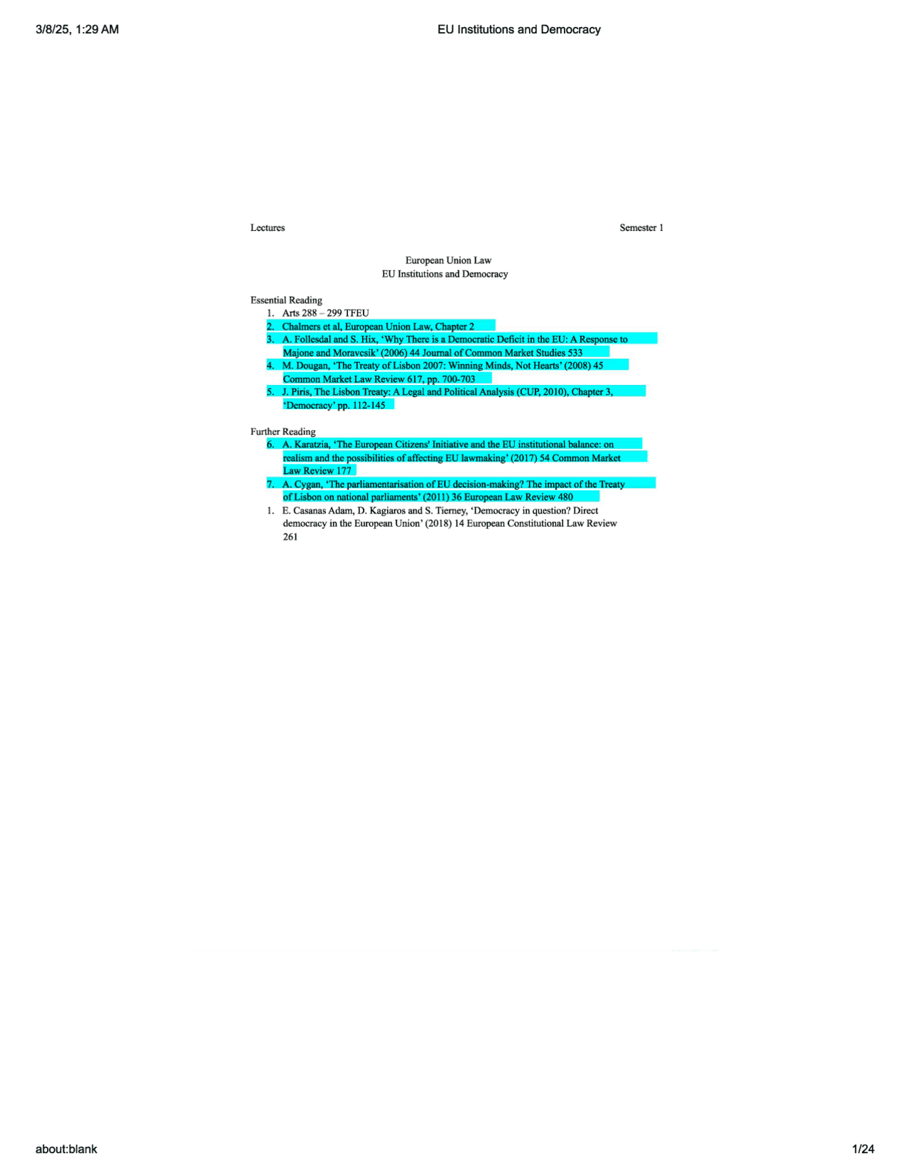 EU Institutions and Democracy. | Lecture notes European Union law | Docsity