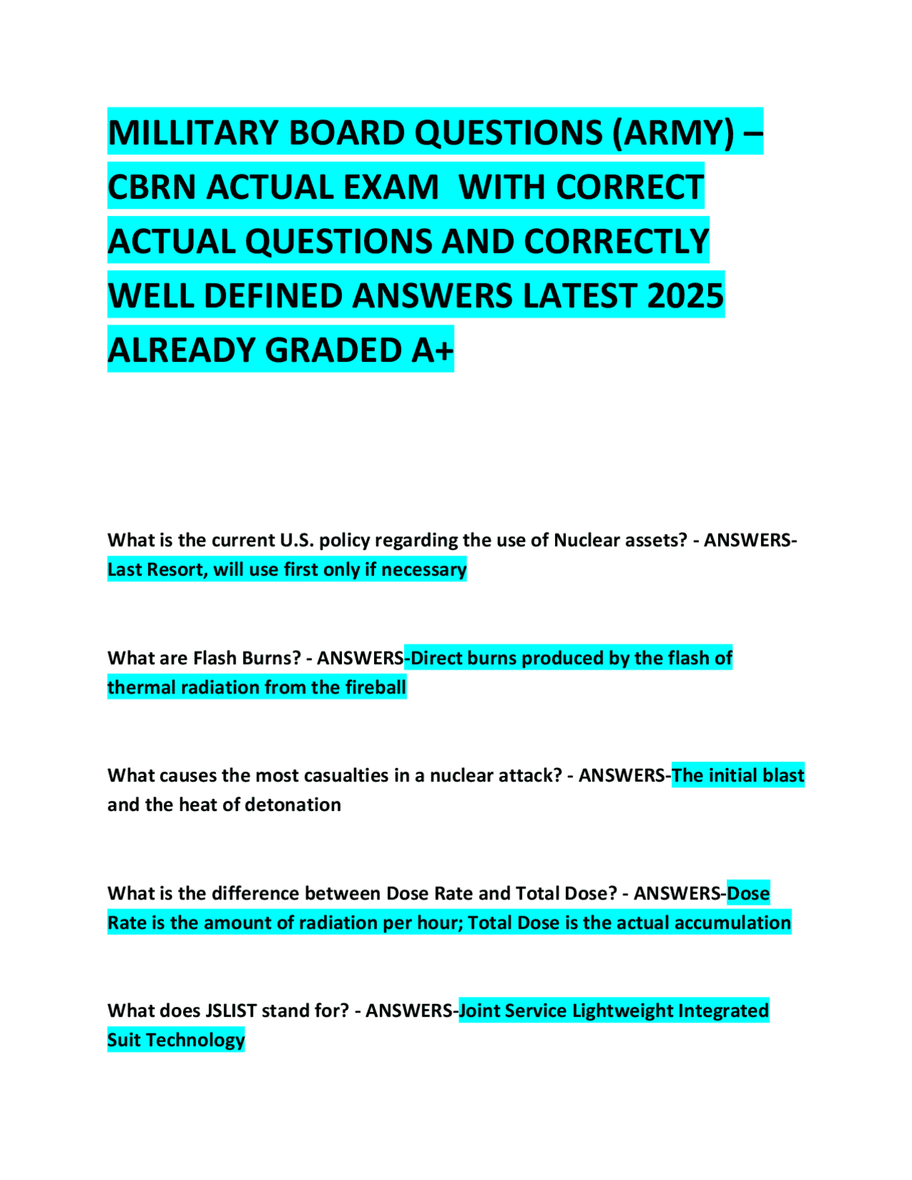 MILLITARY BOARD QUESTIONS (ARMY) – CBRN ACTUAL EXAM 2025 | Exams ...
