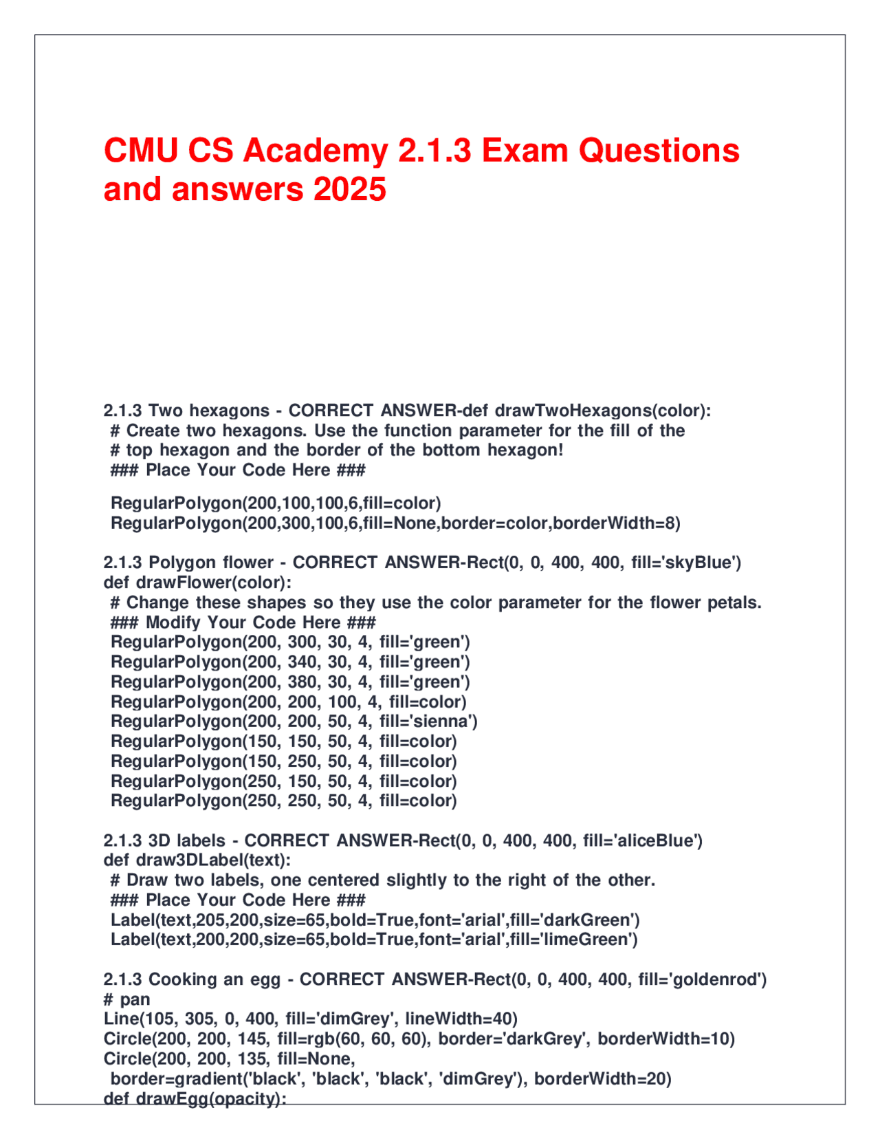 CMU CS Academy 2.1.3 Exam Questions and answers 2025.pdf | Exams ...