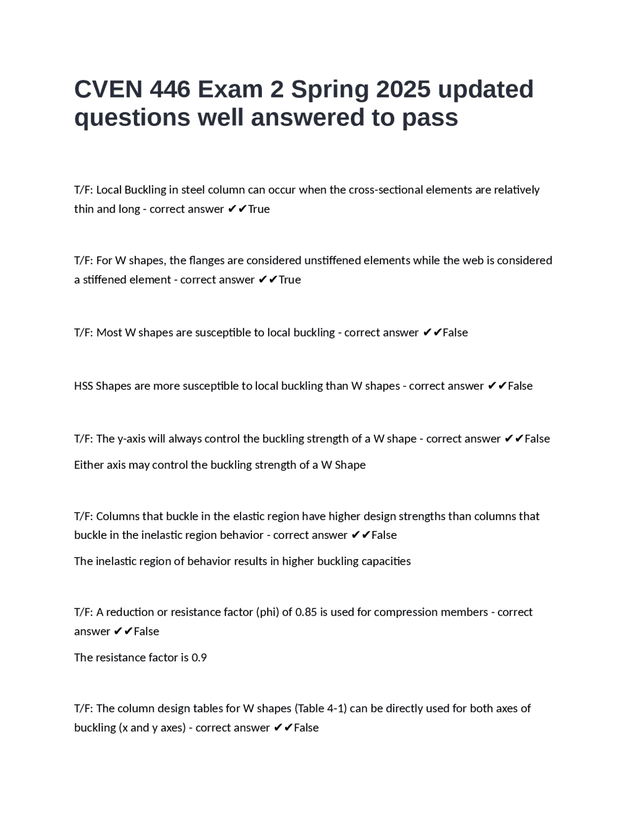 CVEN 446 Exam 2 Spring 2025 updated questions well answered to pass-9 ...