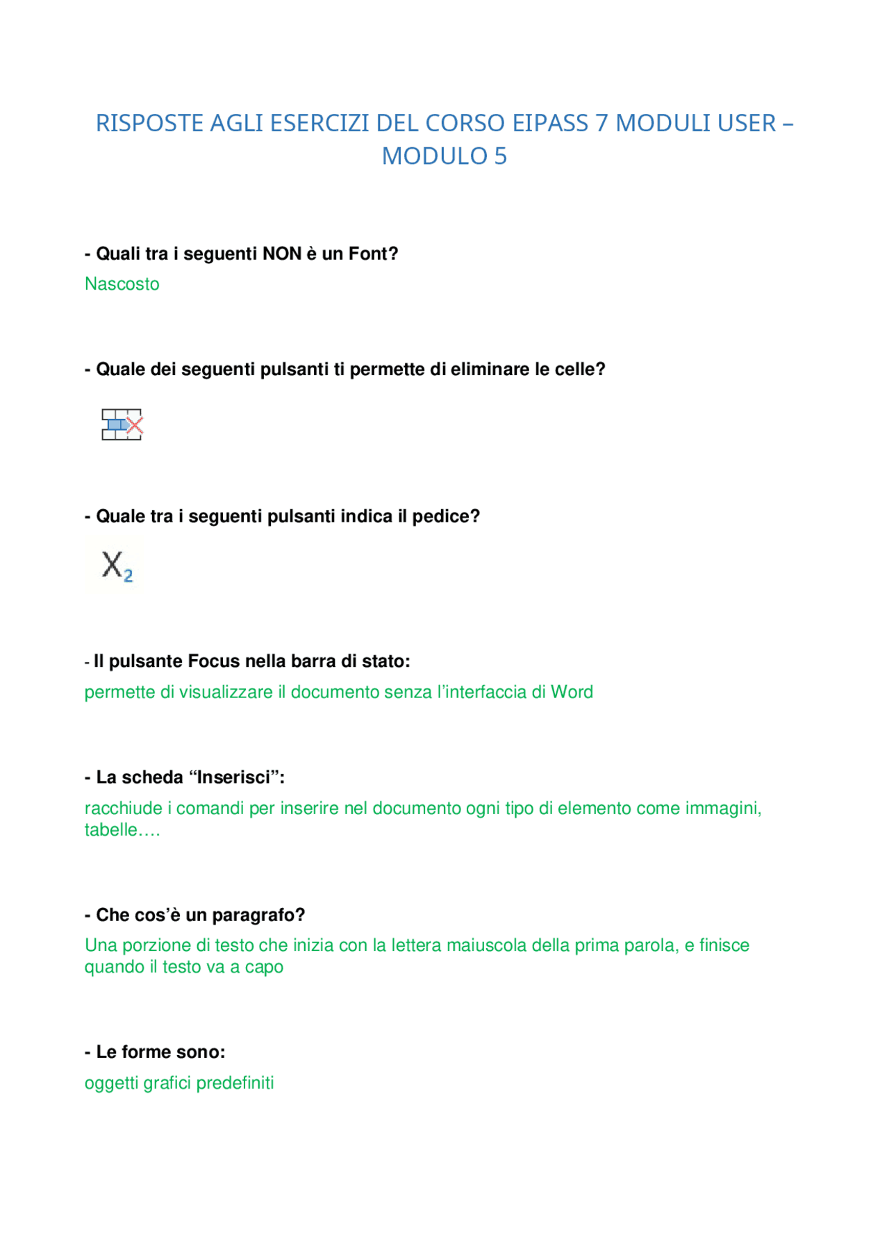 MODULO 5 - Eipass 7 moduli User - Risposte esercizi ed esame 2025 | Prove d'esame di Elementi di ...