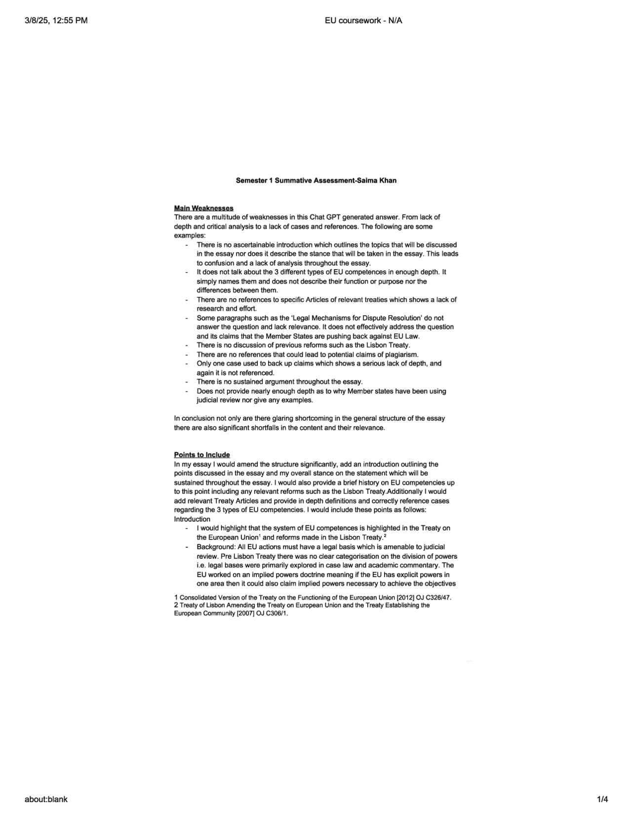 EU coursework - NA-Assignment | Exercises European Union law | Docsity