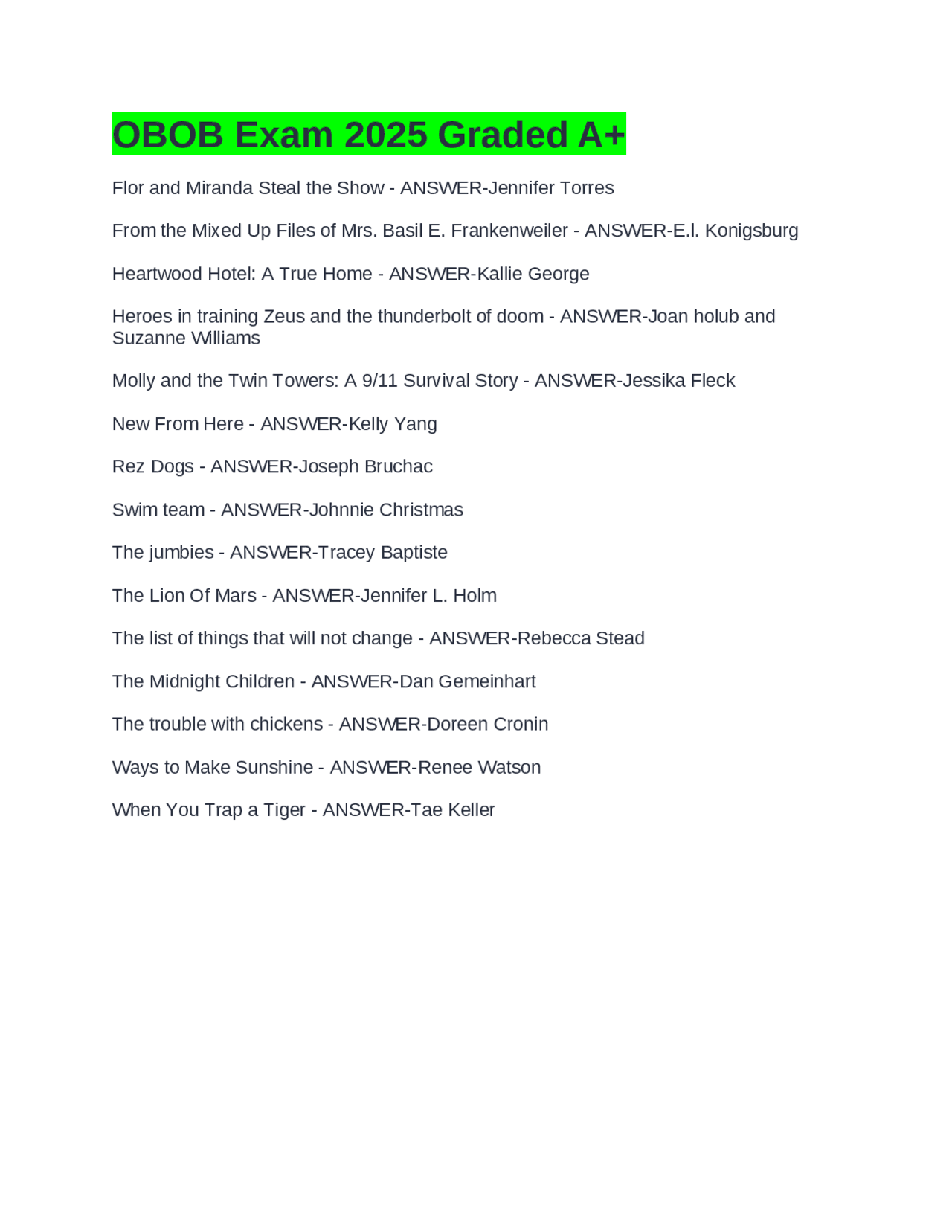 OBOB Exam 2025: Questions and Answers for Book Titles | Exams Advanced ...