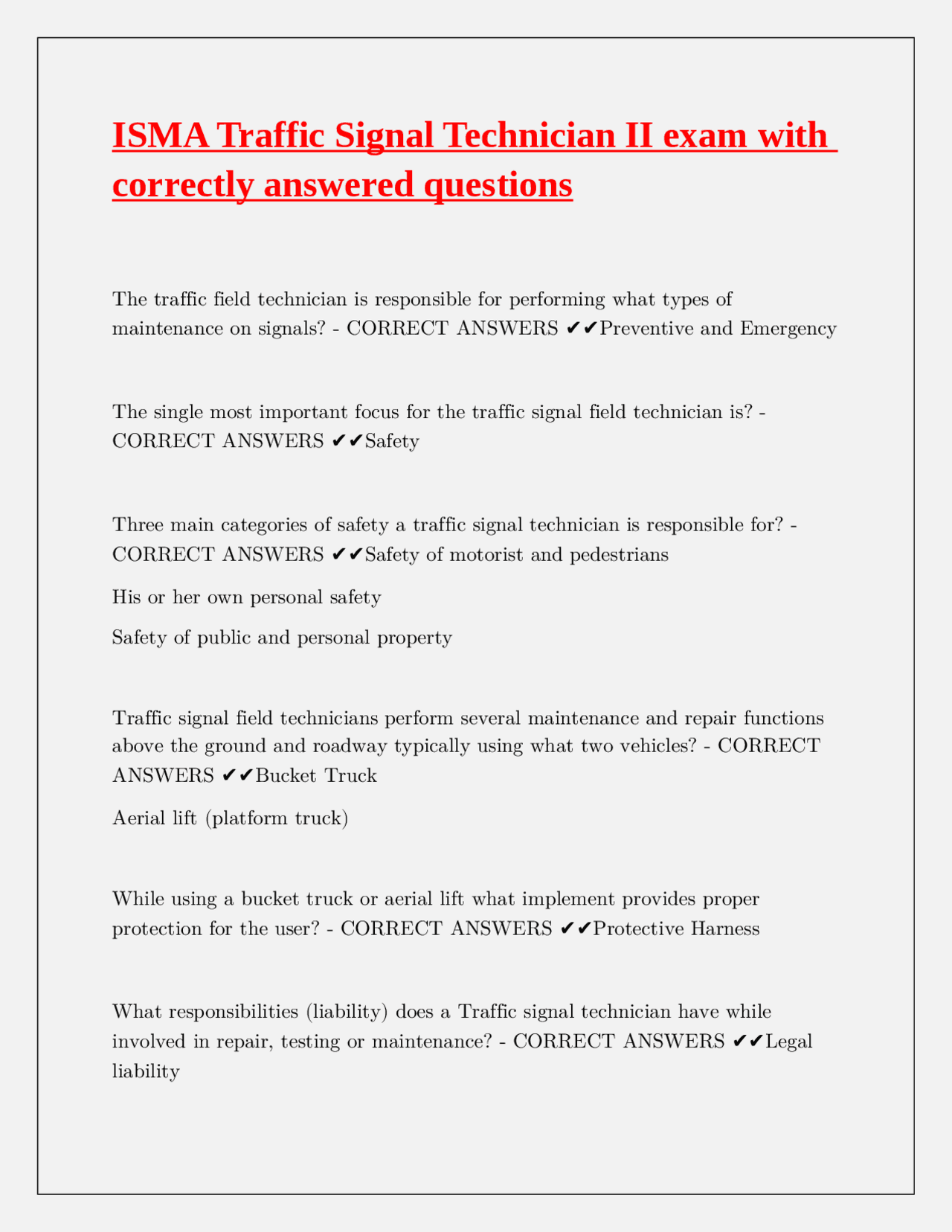 ISMA Traffic Signal Technician II Exam: Questions and Answers | Exams ...