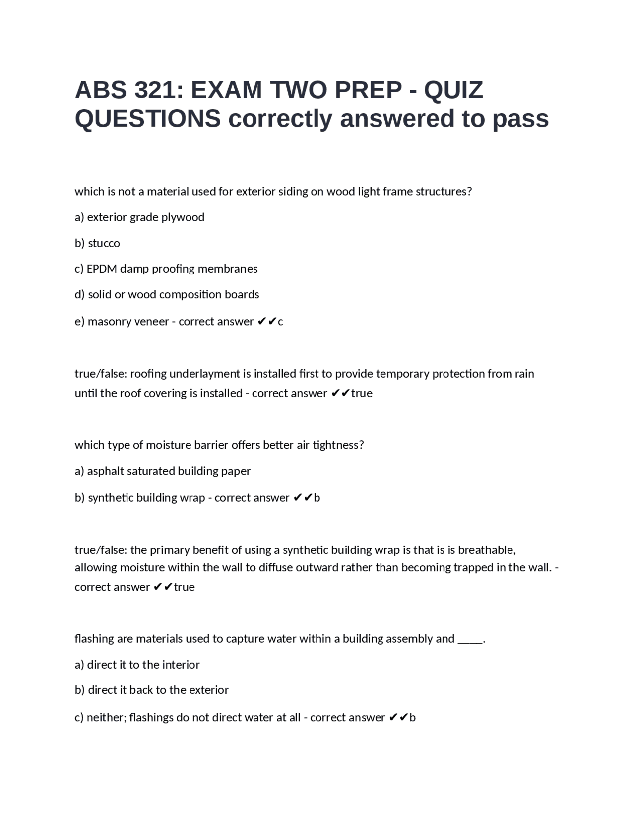 ABS 321: Exam Two Prep - Quiz Questions | Exams Nursing | Docsity